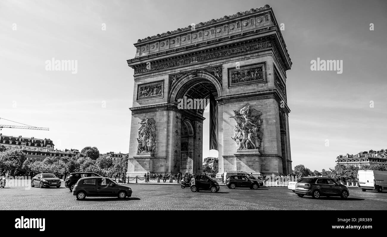 Roundabaut at Arc de Triomphe in the city of Paris - PARIS / FRANCE ...