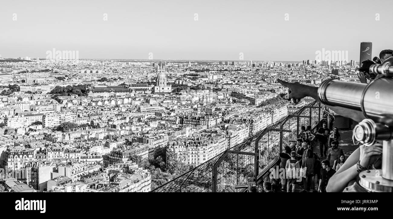 Viewing platform on Eiffel tower - great view over the city of Paris ...