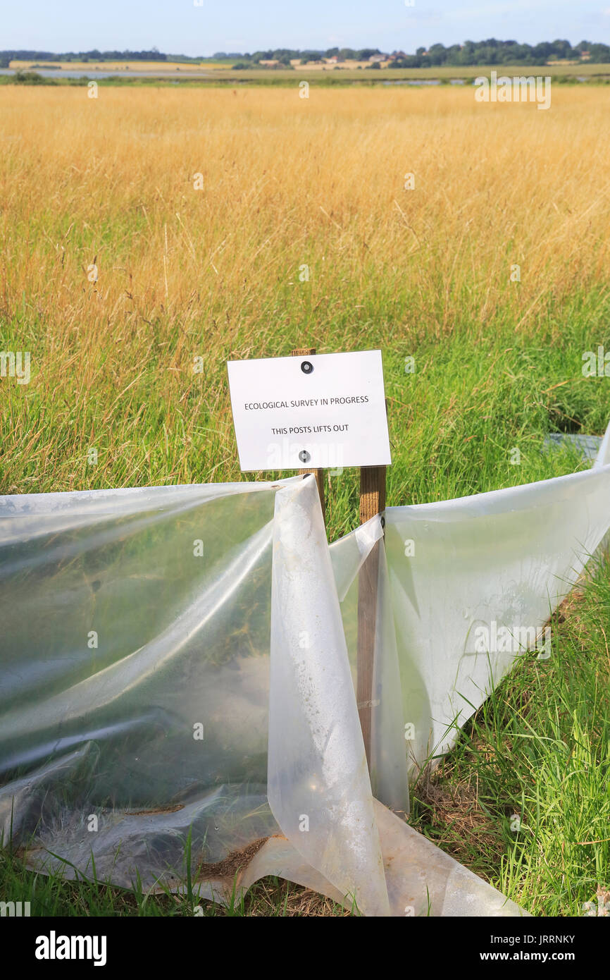 Ecological survey in progress sign, Sutton, Suffolk, England, UK Stock ...