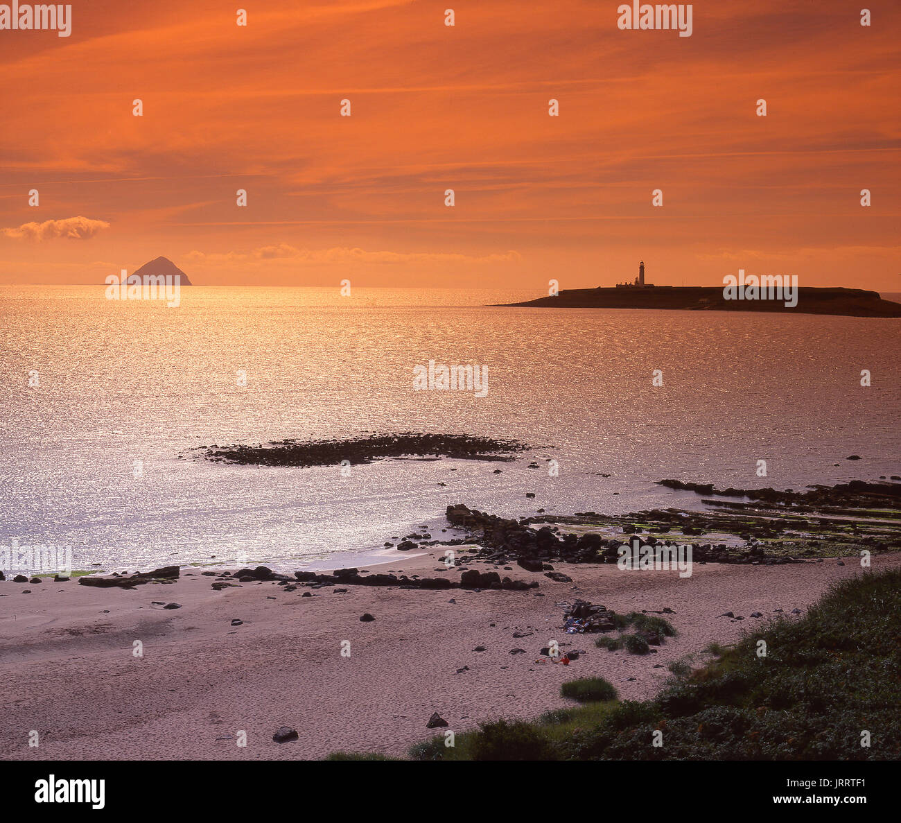 Coastal view from the south coast of Arran towards Pladda lighthouse ...