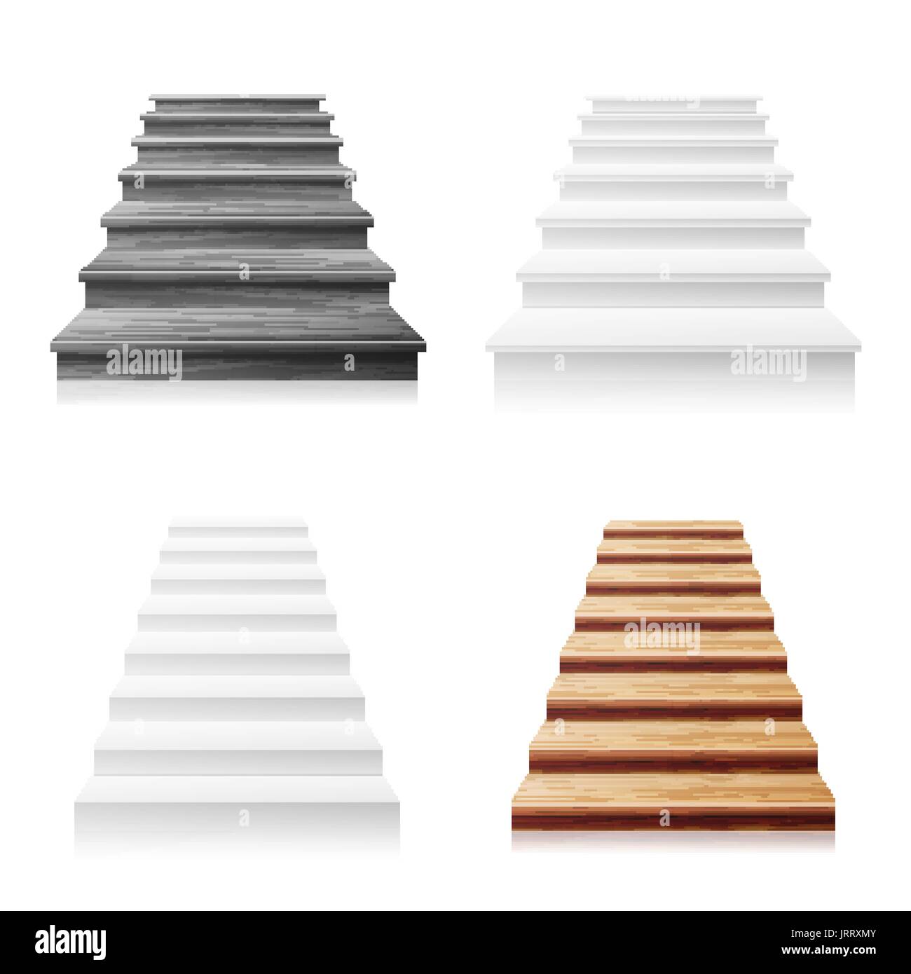 Staircase Vector Set. White, Wooden Dark. 3D Realistic Illustration ...