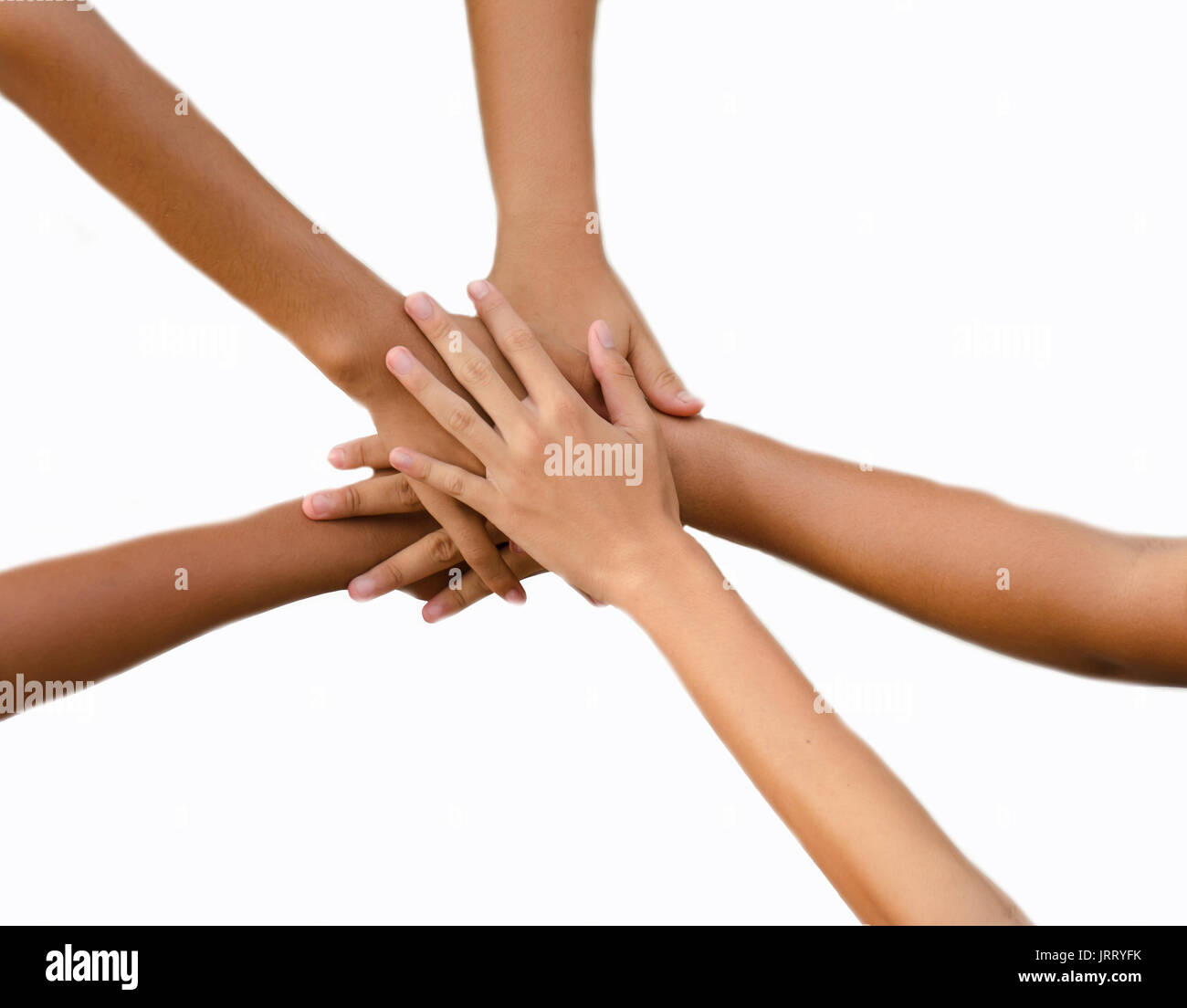 children hand for power and unity on white background Stock Photo - Alamy