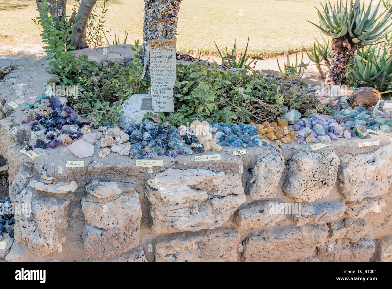Gemstones for sale at the Hoba meteorite near Grootfontein in Namibia ...
