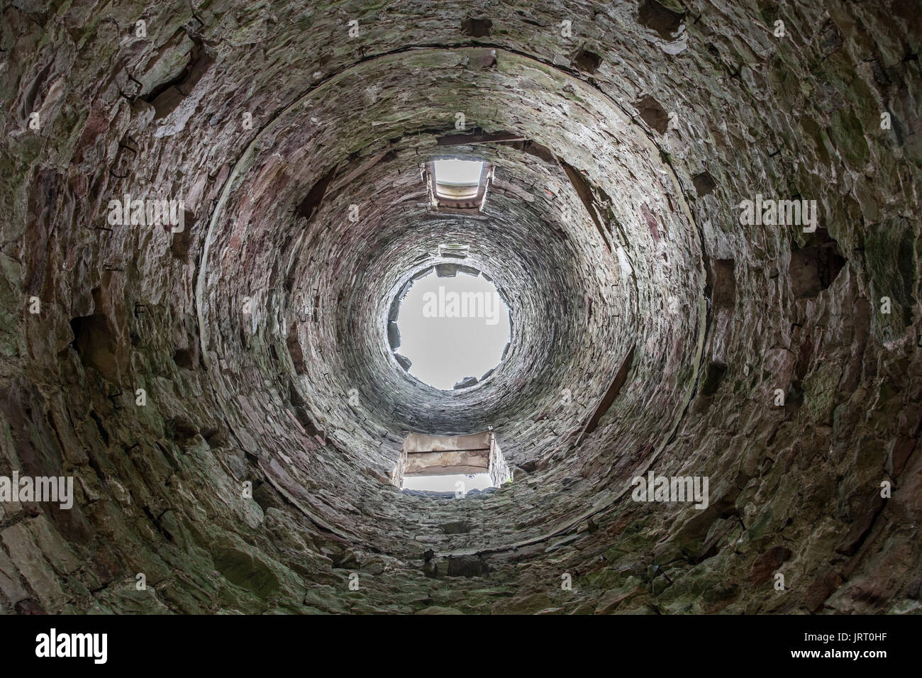 Looking up inside one of the turrets at Lowther Castle near Penrith in ...