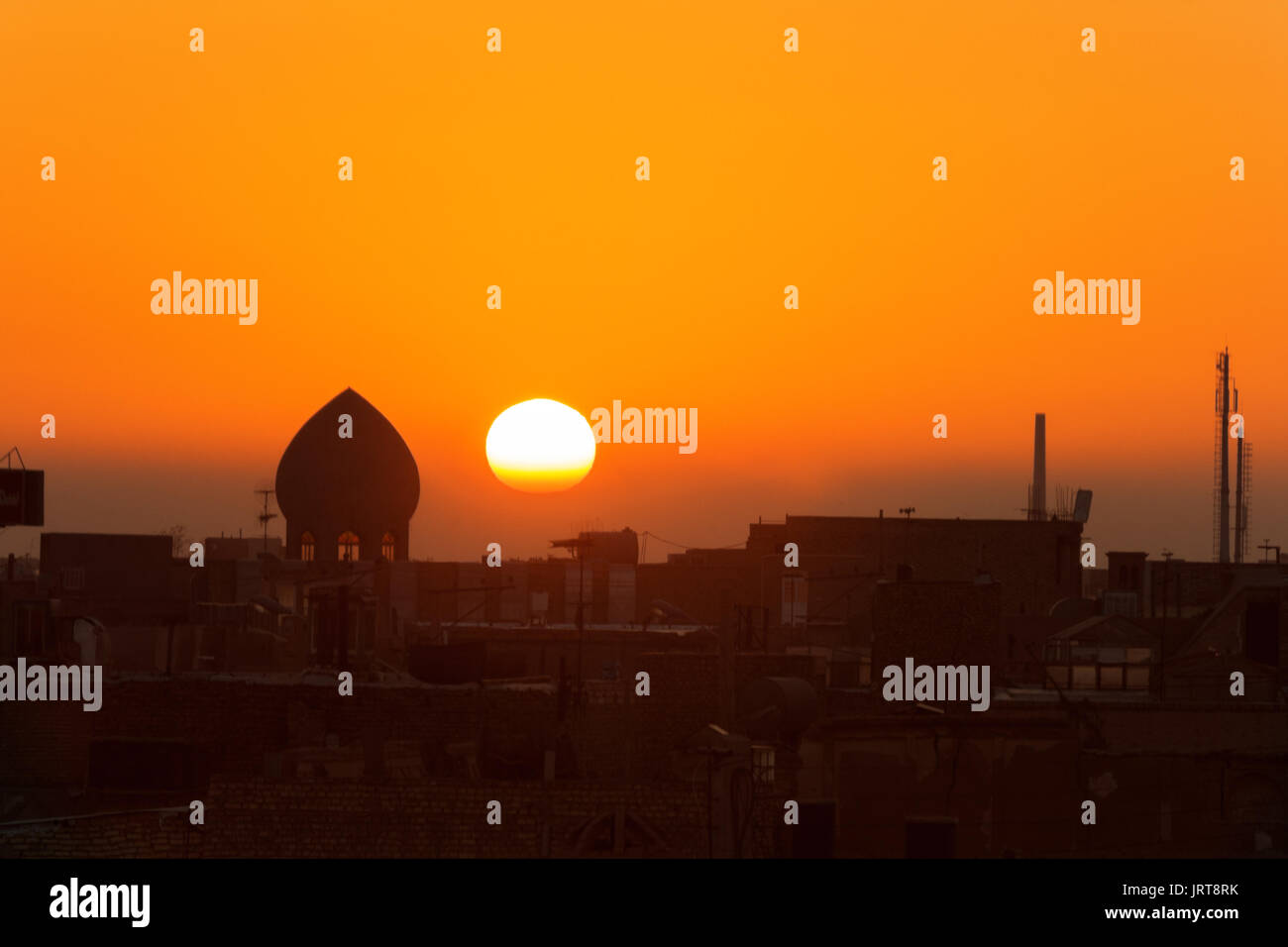 Skyline of the Yazd, desert city in the Central Iran. Sunrise over city ...