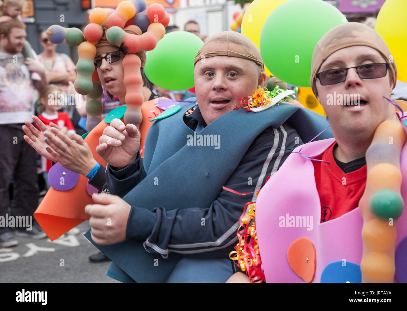 Caption 62/150 Two Down Syndrome men look at he camera at the Stockton ...