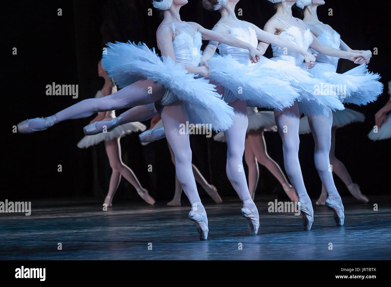 beauty, agility, dancing concept. arm in arm four elegant and graceful ...