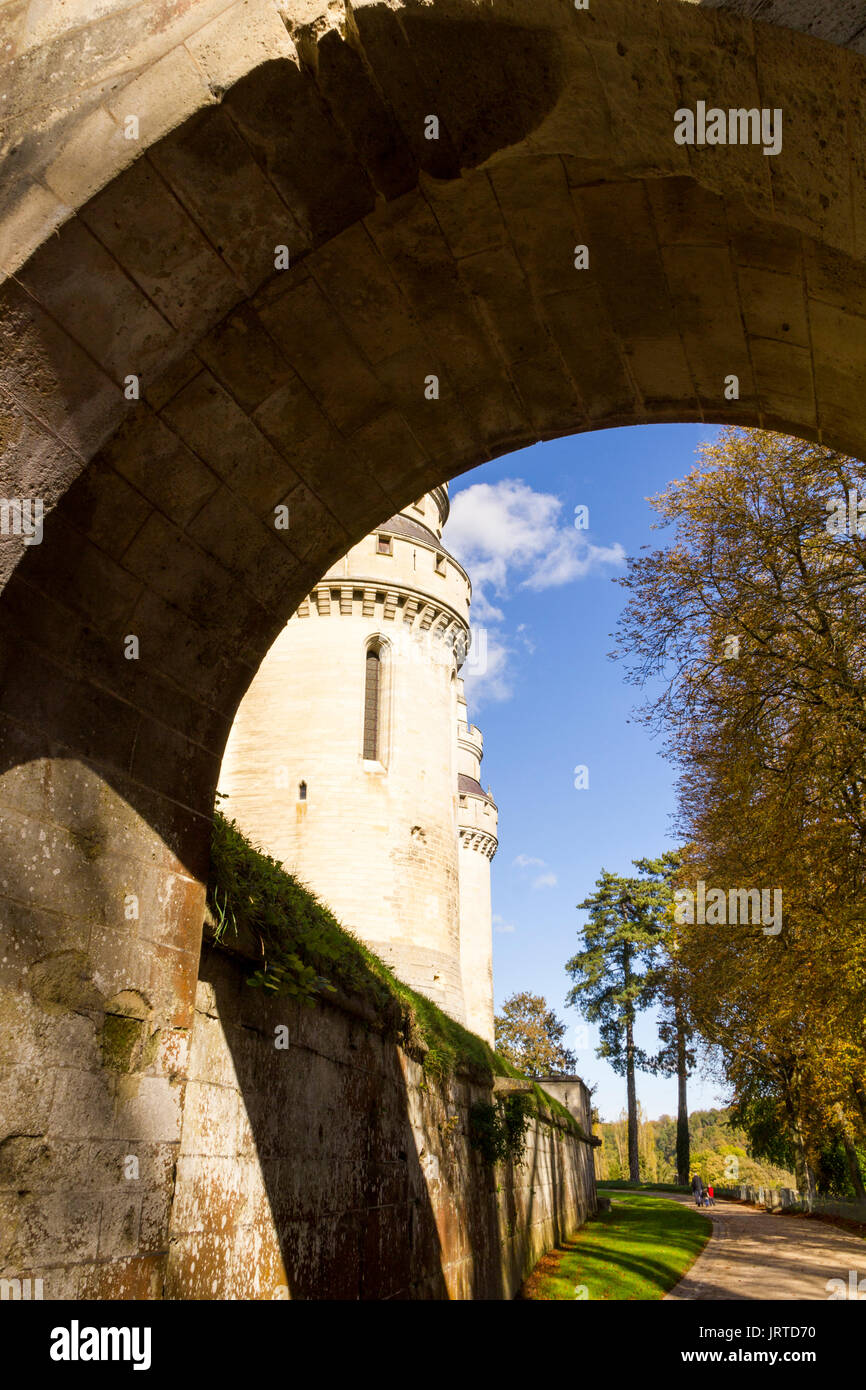 Medieval castle of Pierrefonds, Picardy, France. Exterior with ...