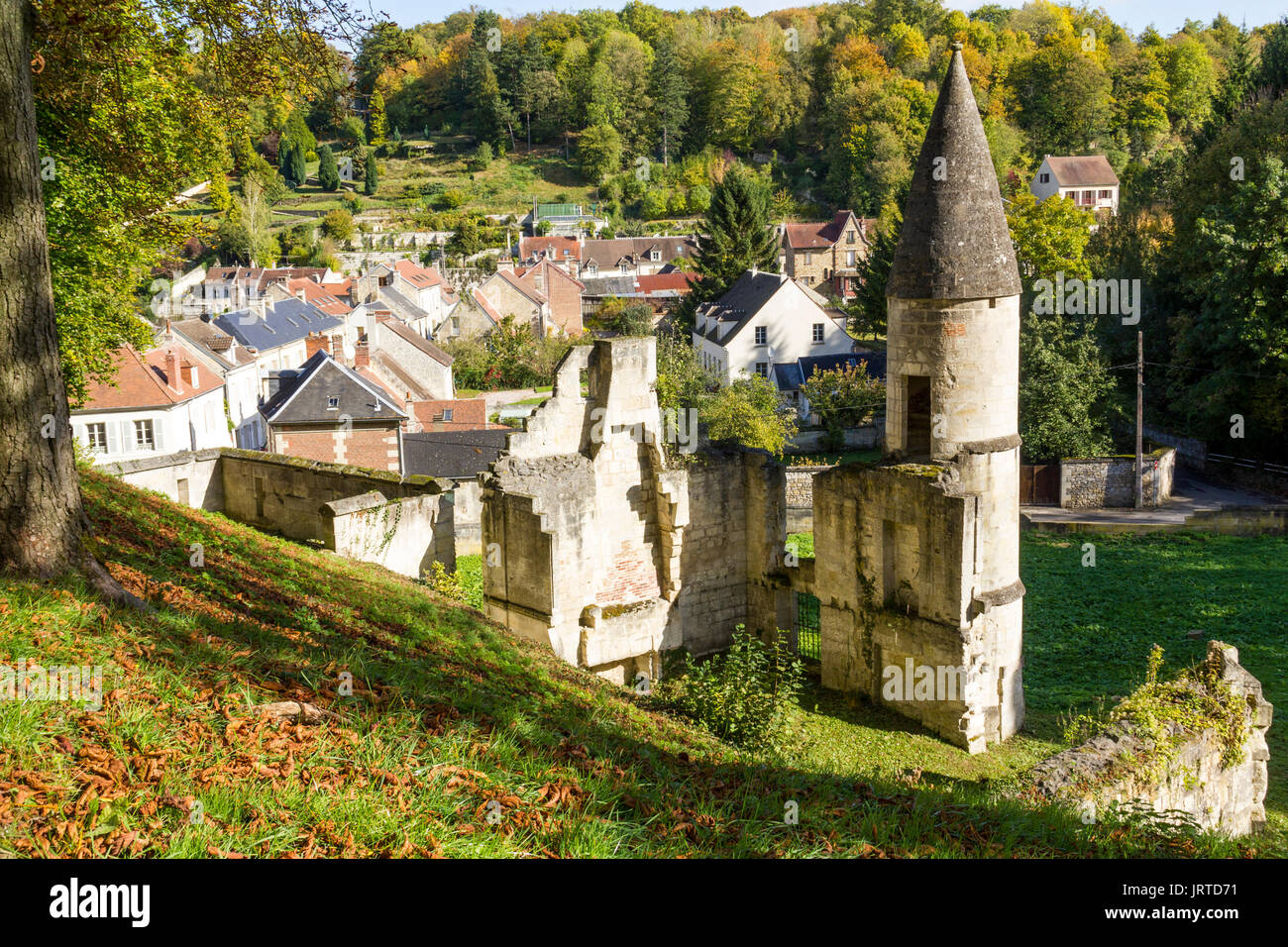 View of the village from medieval castle of Pierrefonds, Picardy ...