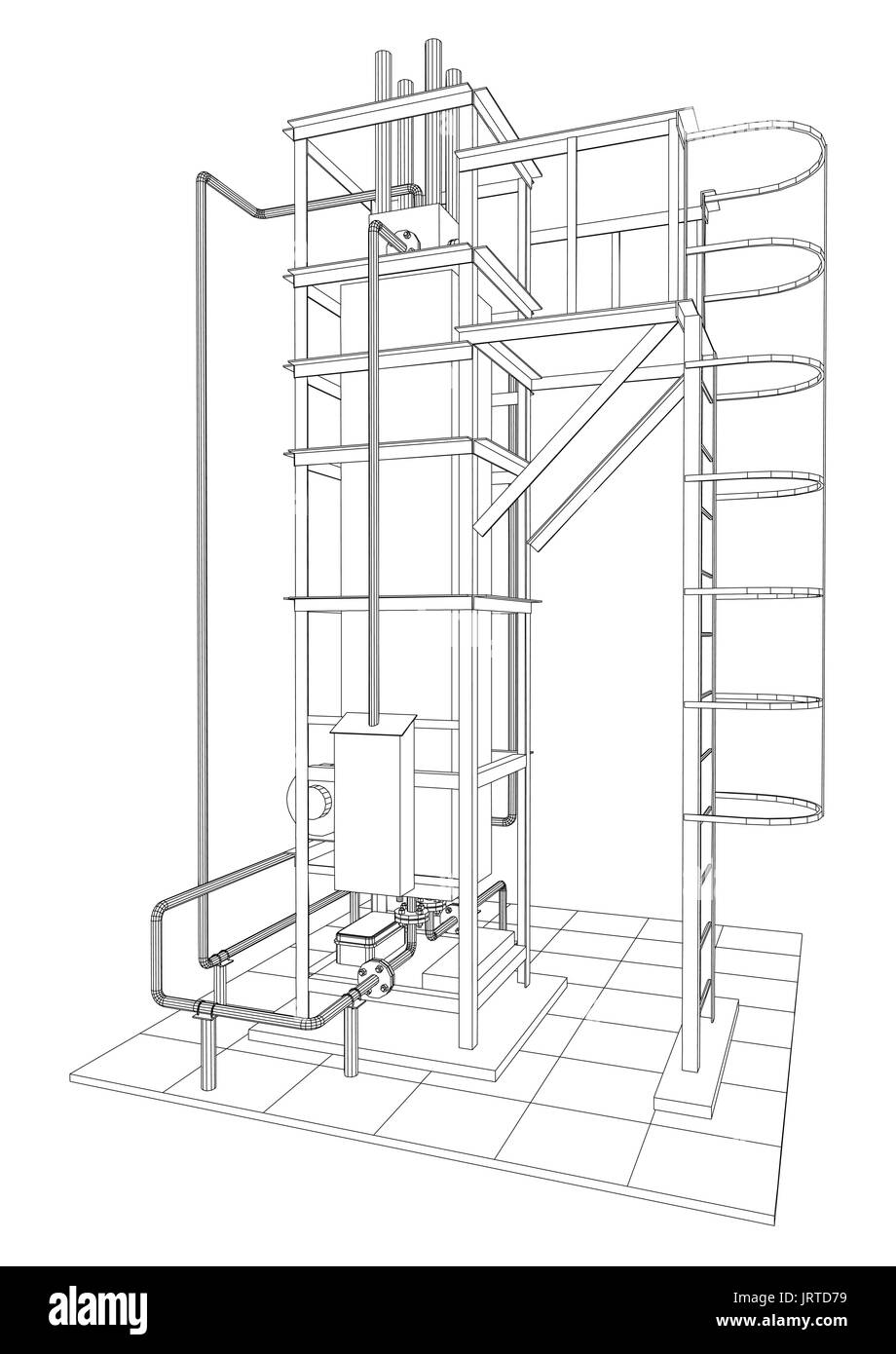 Petroleum gas heating furnace. Tracing illustration of 3d Stock Vector ...