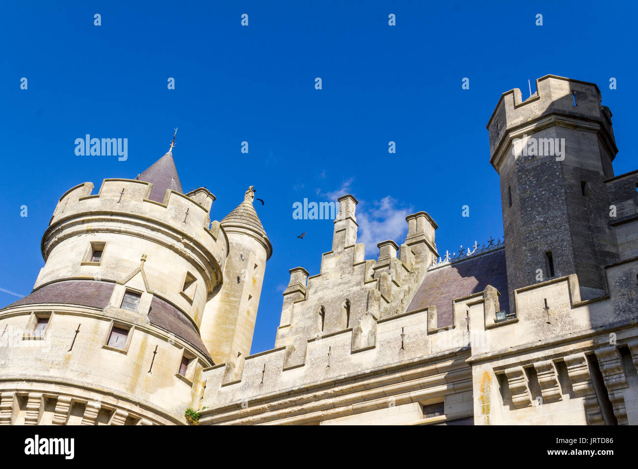 Medieval castle of Pierrefonds, Picardy, France. Exterior with ...