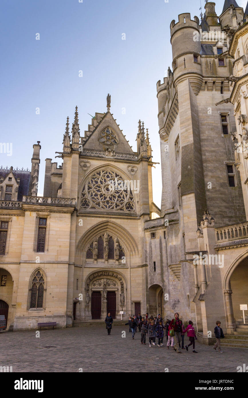Medieval castle of Pierrefonds, Picardy, France. Interior courtyard ...