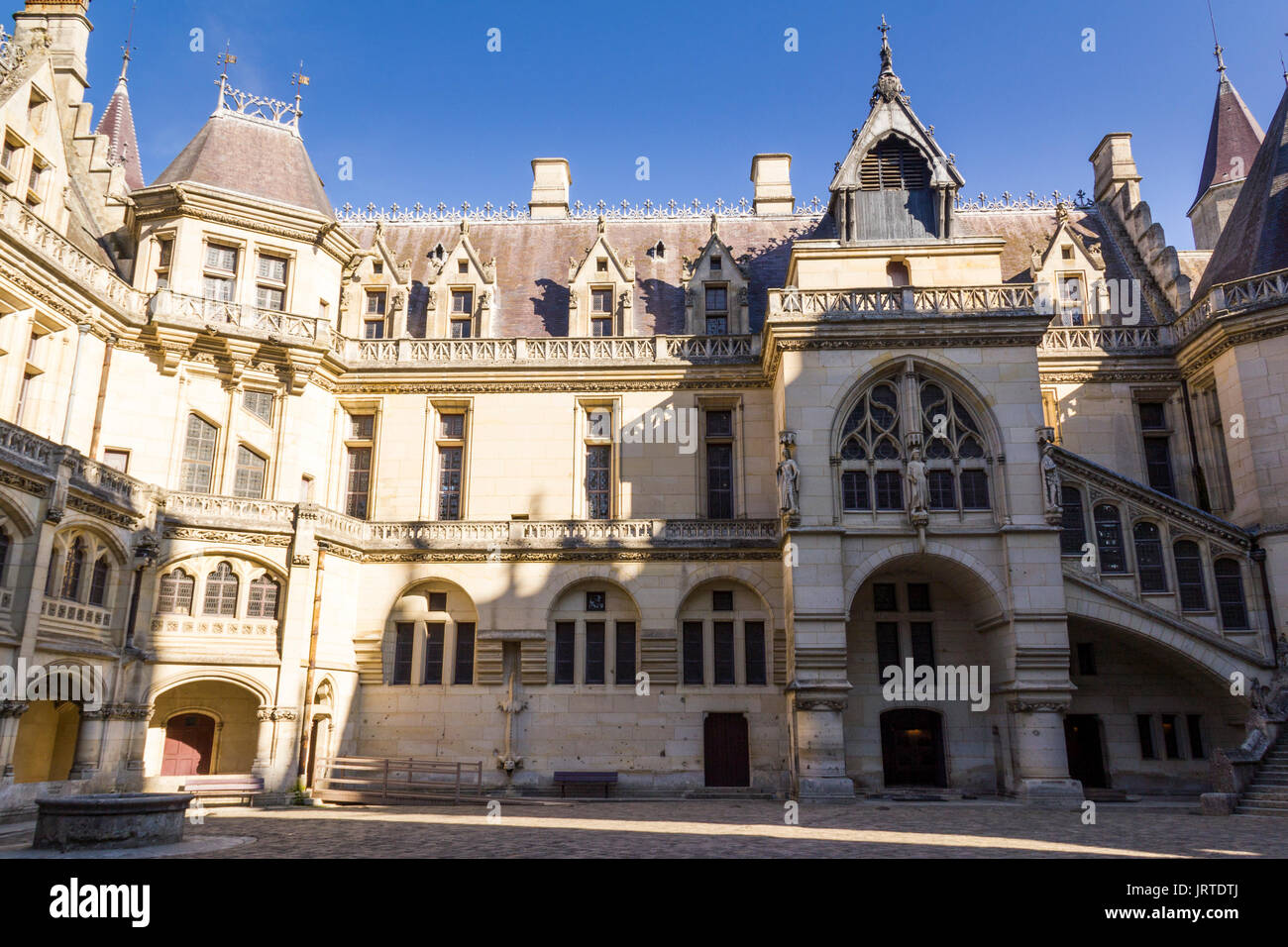Medieval castle of Pierrefonds, Picardy, France. Interior courtyard ...