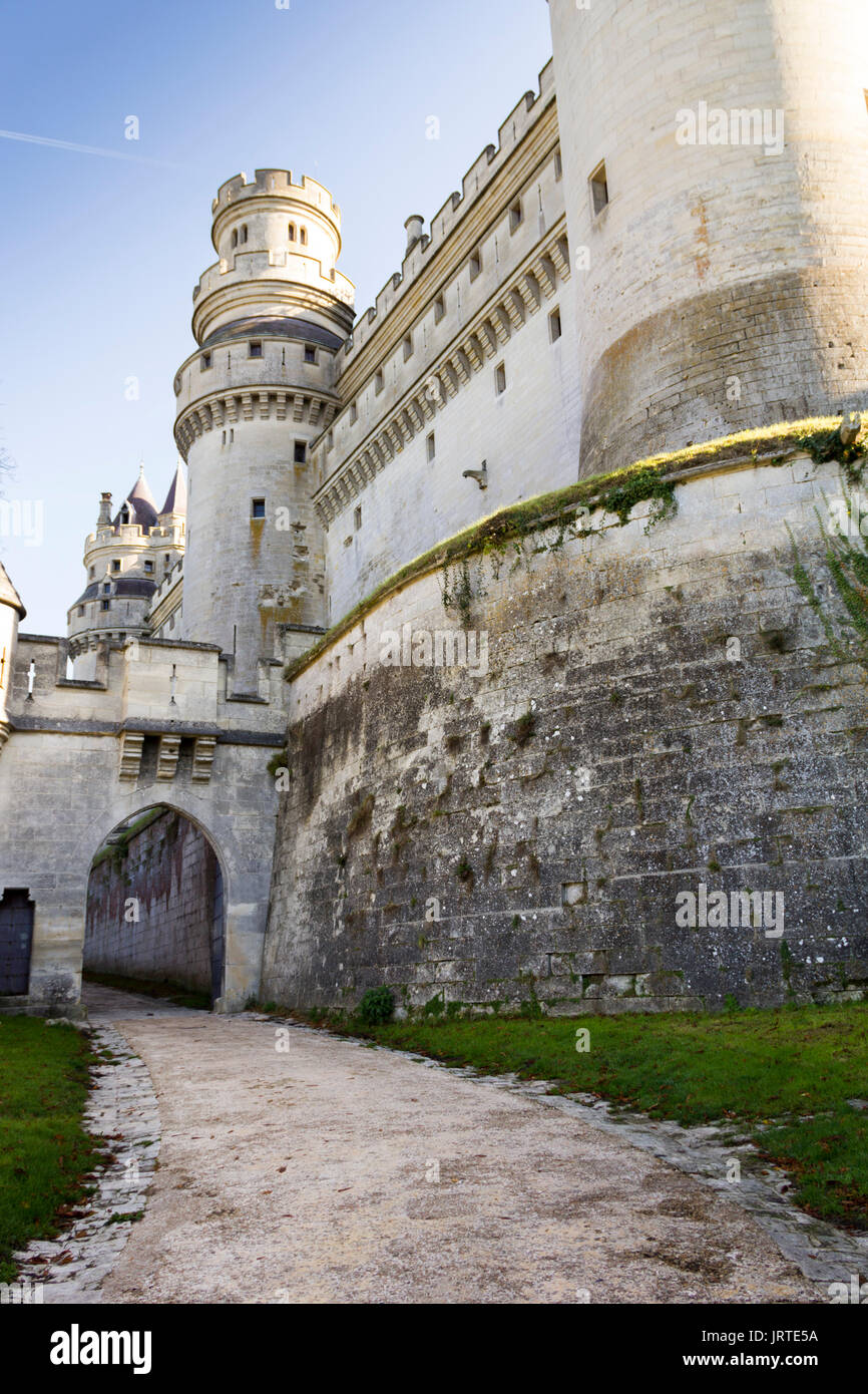 Medieval castle of Pierrefonds, Picardy, France. Exterior with ...