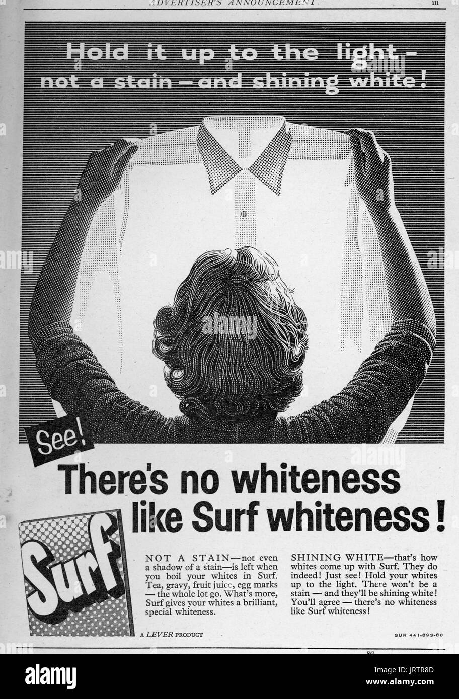 Surf washing powder magazine advert 1957 Stock Photo - Alamy