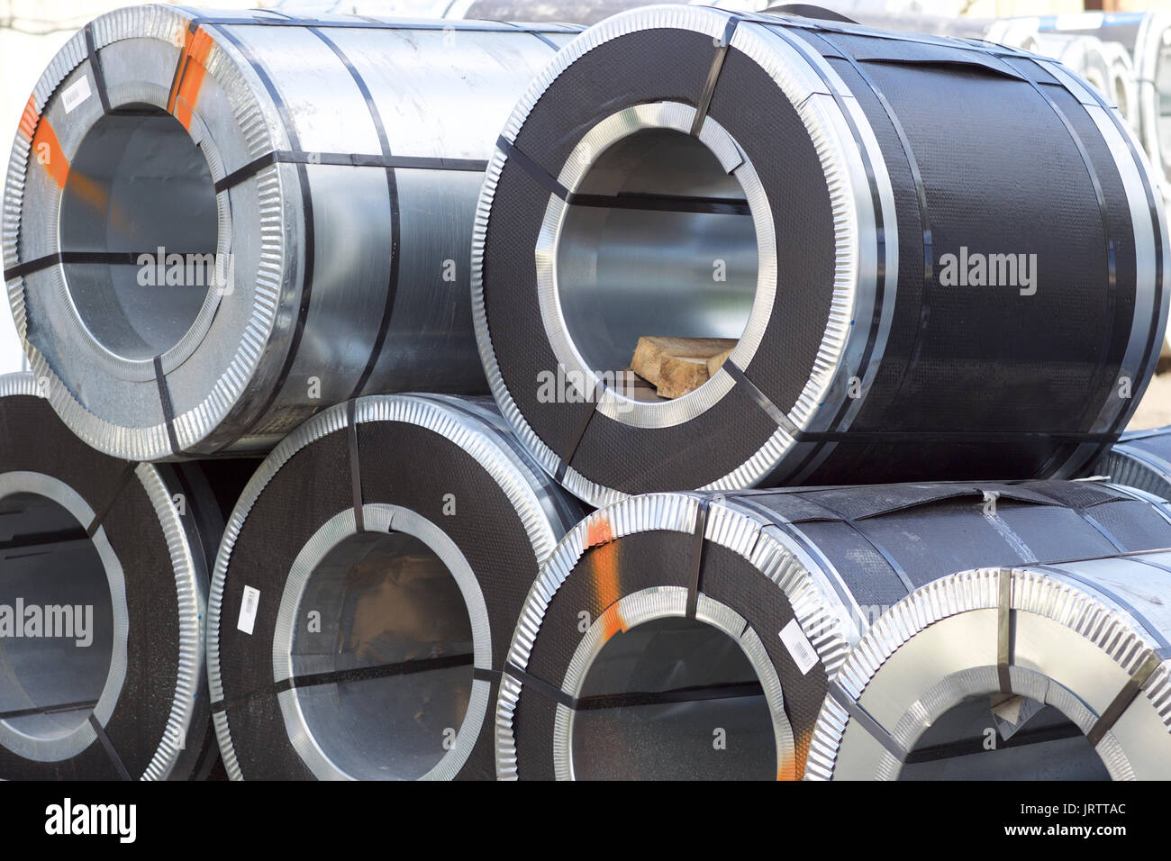 Rolls of cold-rolled galvanized steel with polymer coating in stock ...