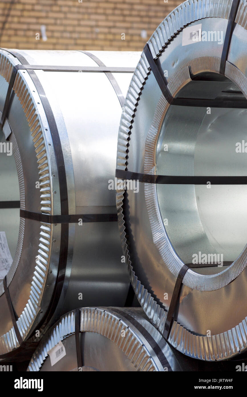 Rolls of cold-rolled galvanized steel with polymer coating in stock ...