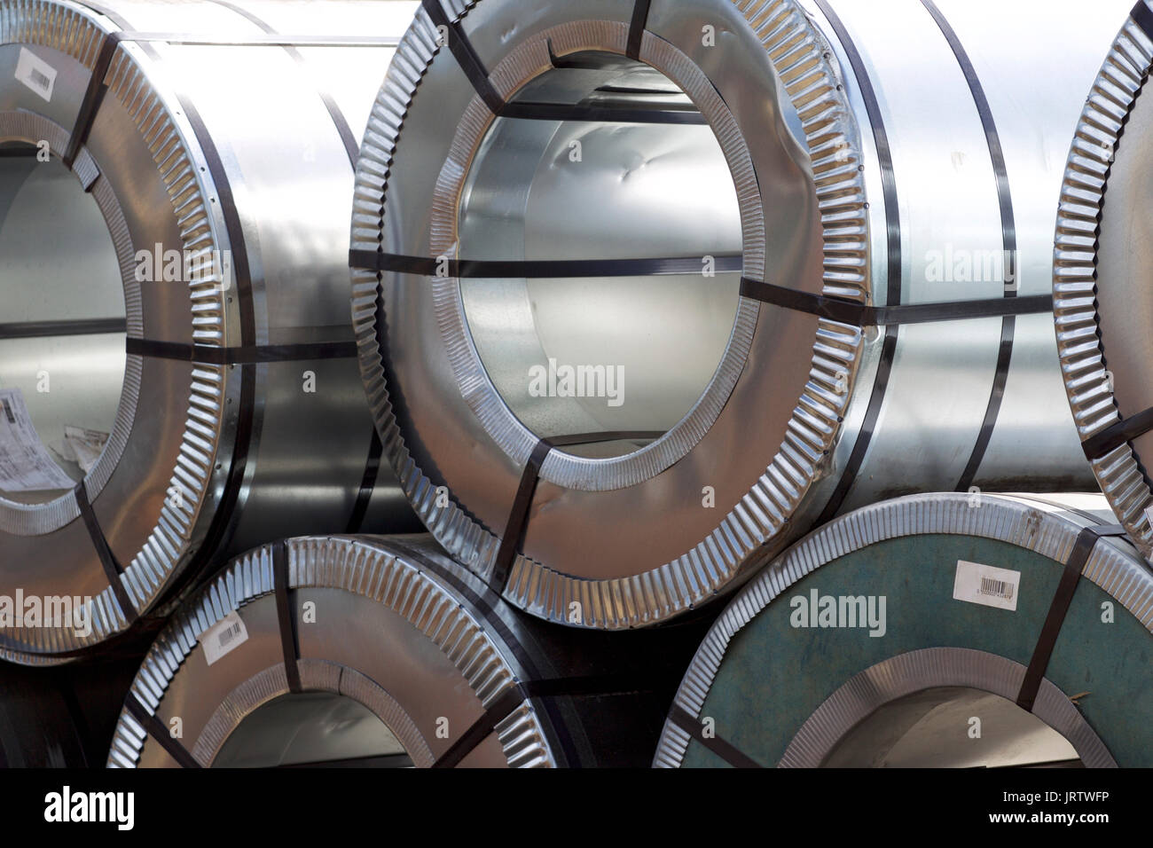 Rolls of cold-rolled galvanized steel with polymer coating in stock ...