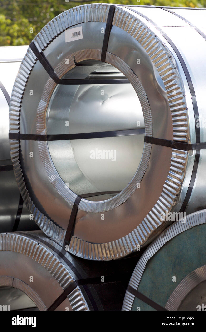 Rolls of cold-rolled galvanized steel with polymer coating in stock ...