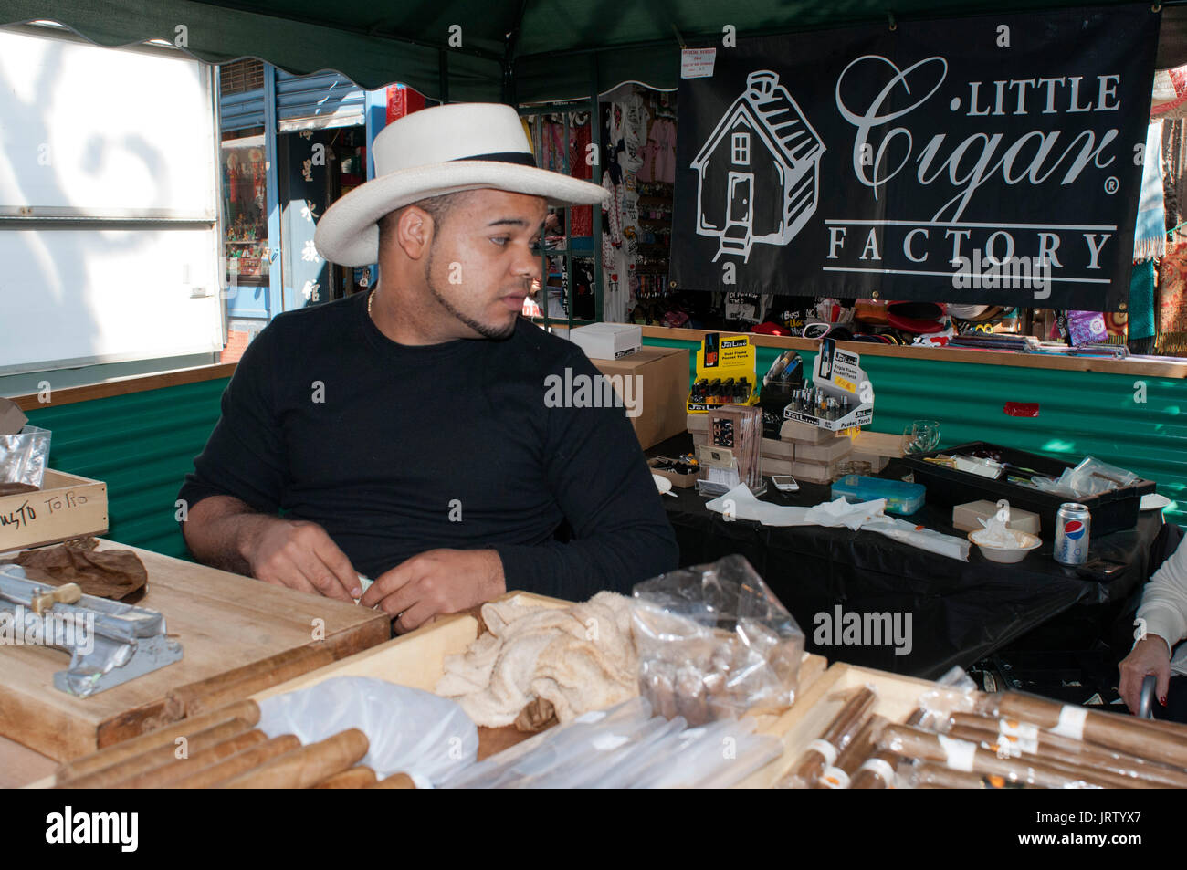 Little cigar factory stall in Festival of San Gennaro in Little Italy ...