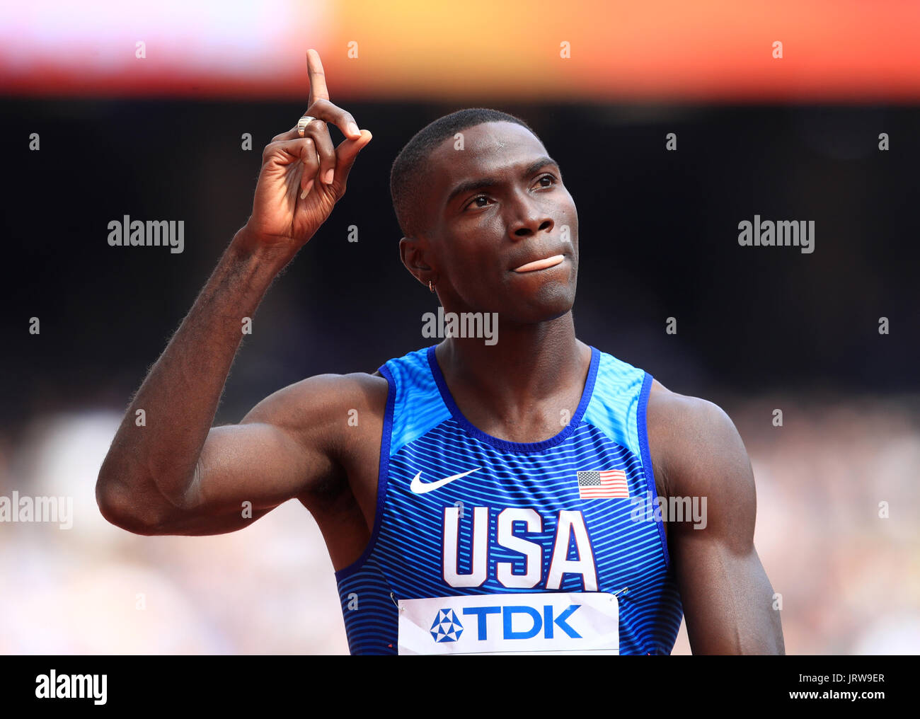 USA's Kerron Clement celebrates winning the Men's 400m Hurdle heat one ...