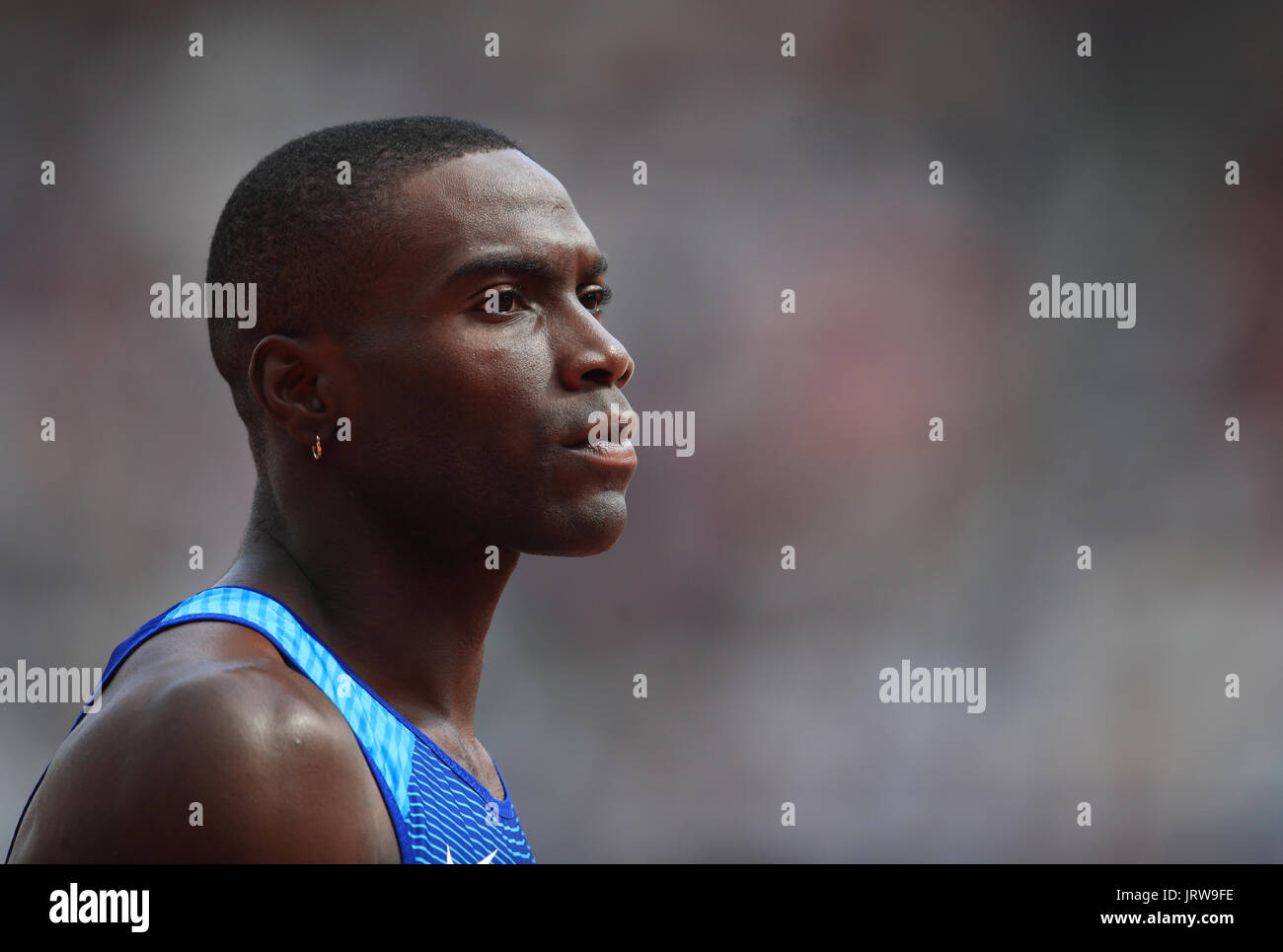 USA's Kerron Clement before the Men's 400m Hurdle heat one during day ...