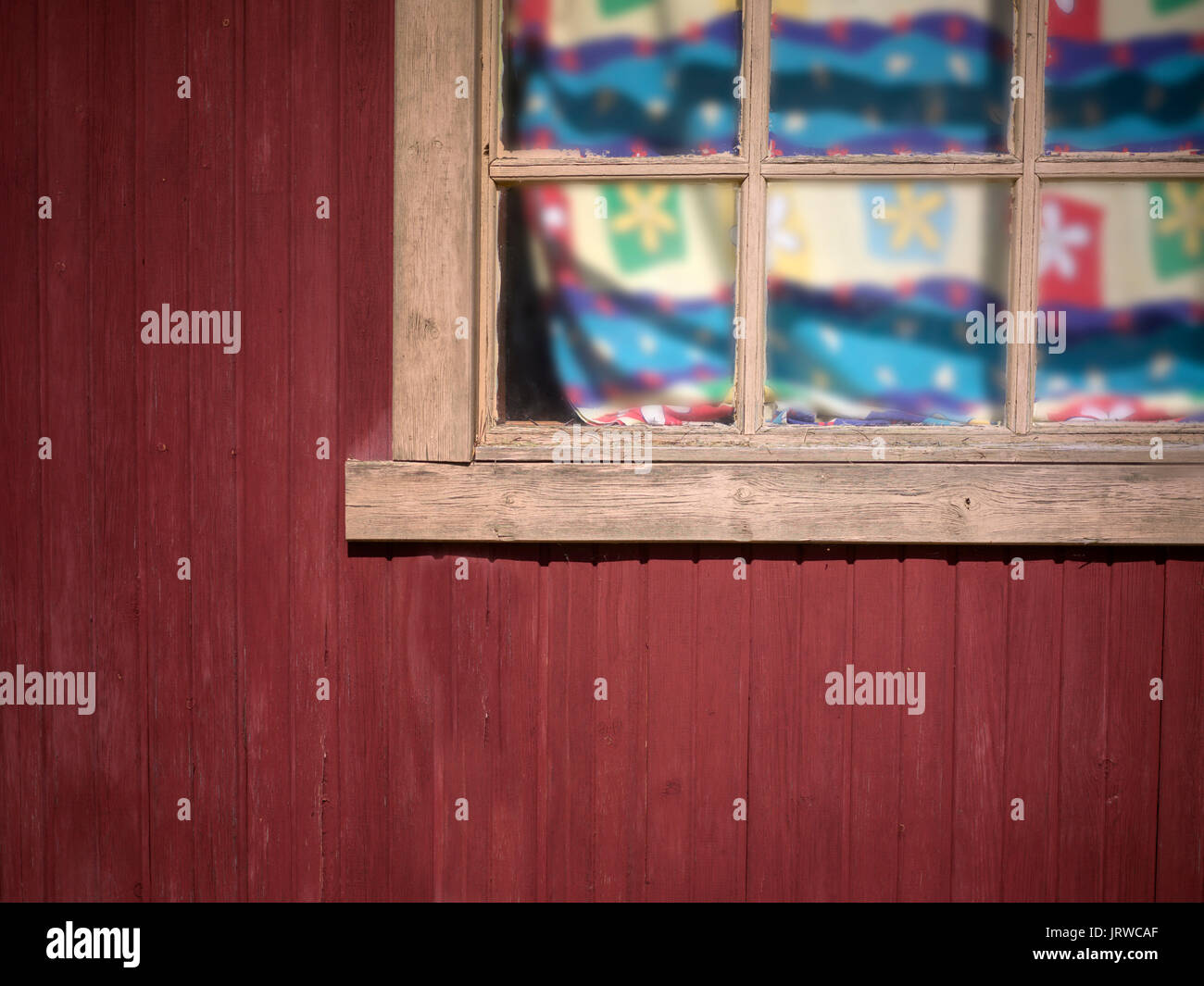 Wooden rustic house window with colorful curtains in a sunny day Stock ...