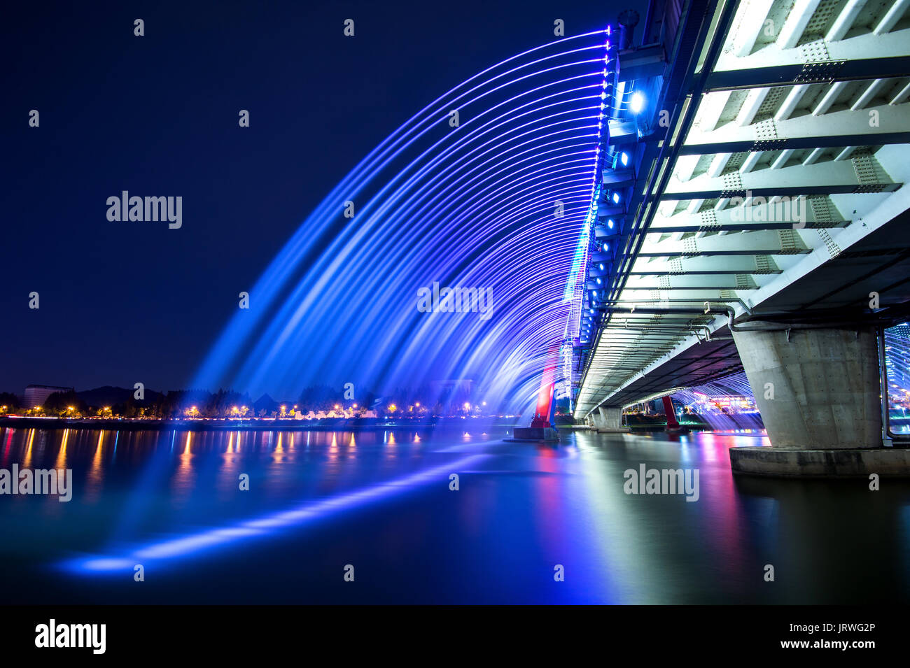Rainbow fountain show at Expo Bridge in South Korea Stock Photo - Alamy