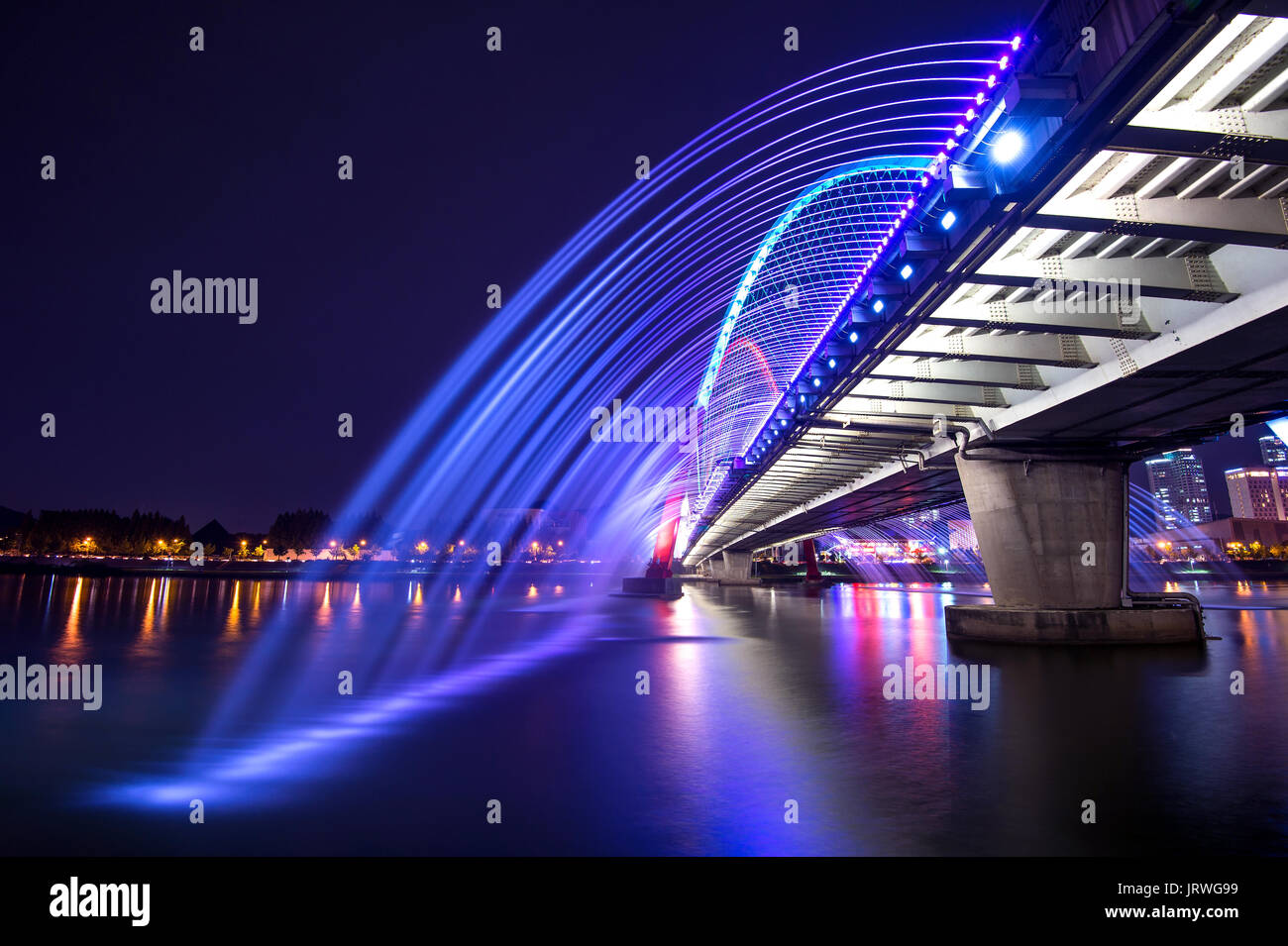 Rainbow fountain show at Expo Bridge in South Korea Stock Photo - Alamy