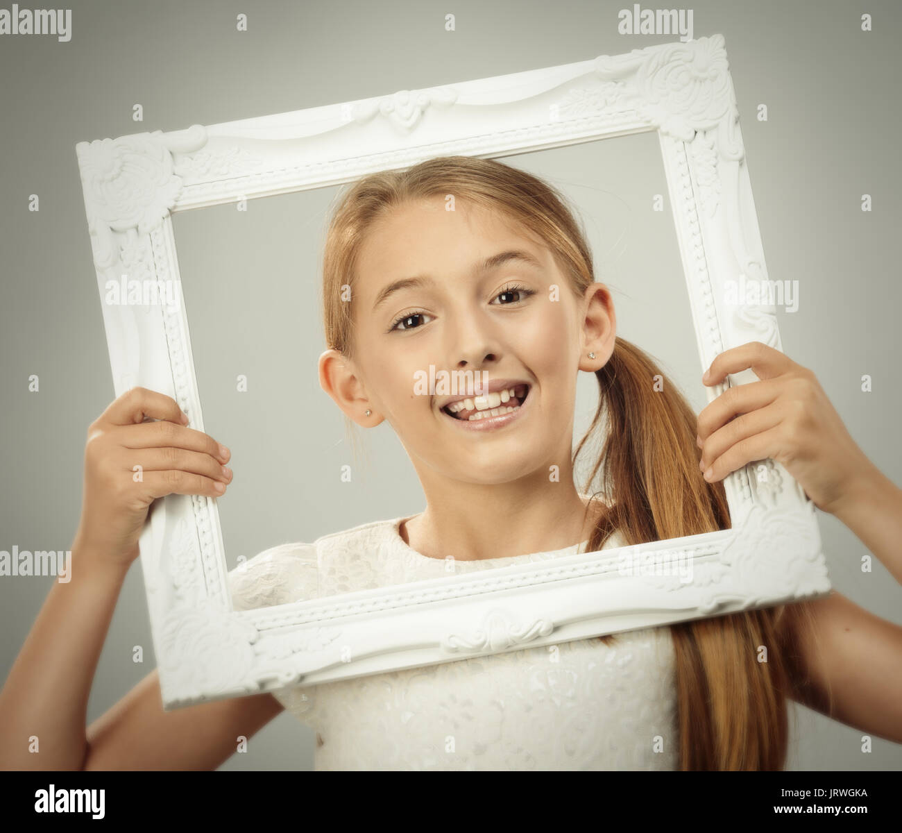 School photo girl frame hi-res stock photography and images - Alamy