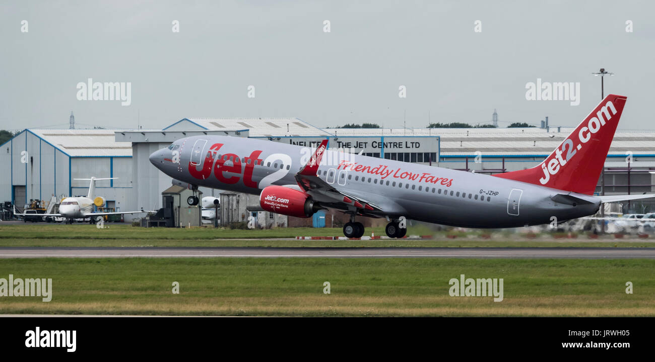 A Jet2 Boeing 737 takes off from London Stansted airport Stock Photo ...