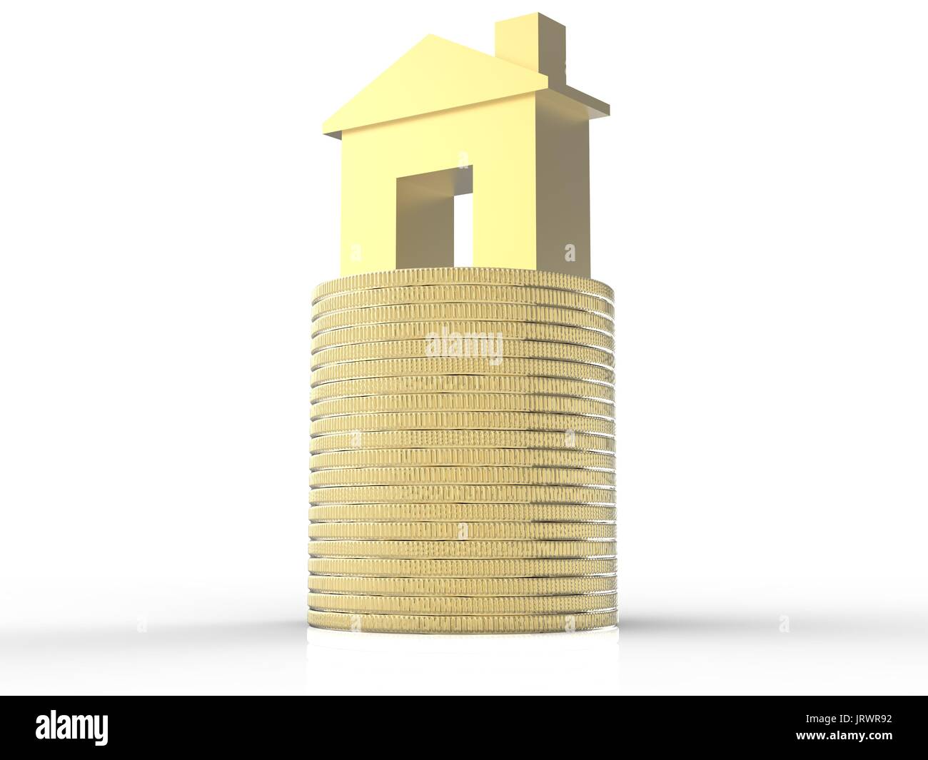 real estate investment concept with golden mock up house and stack of ...