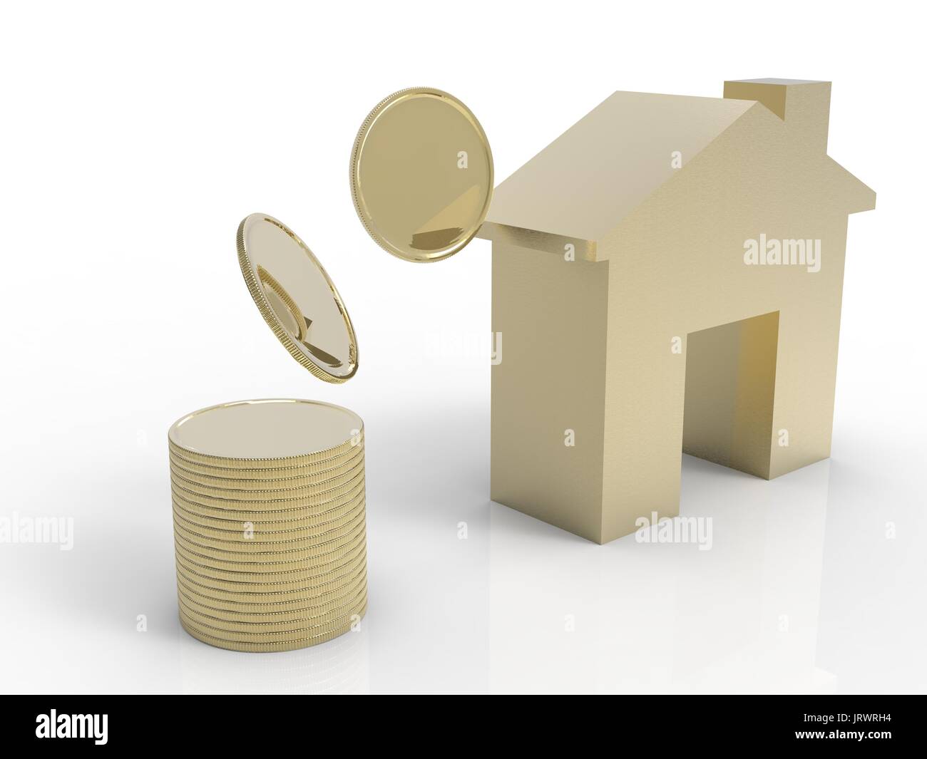 collecting money concept with gold house and gold coins Stock Photo - Alamy