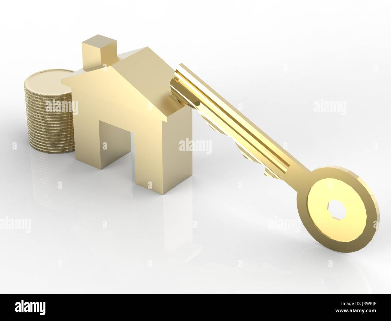 home ownership concept with golden mock up house and gold key Stock ...