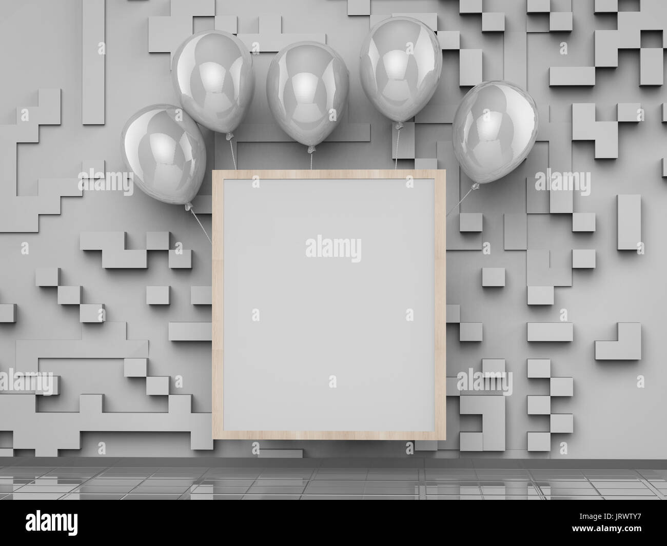 blank square frame with silver balloons on grey background Stock Photo ...