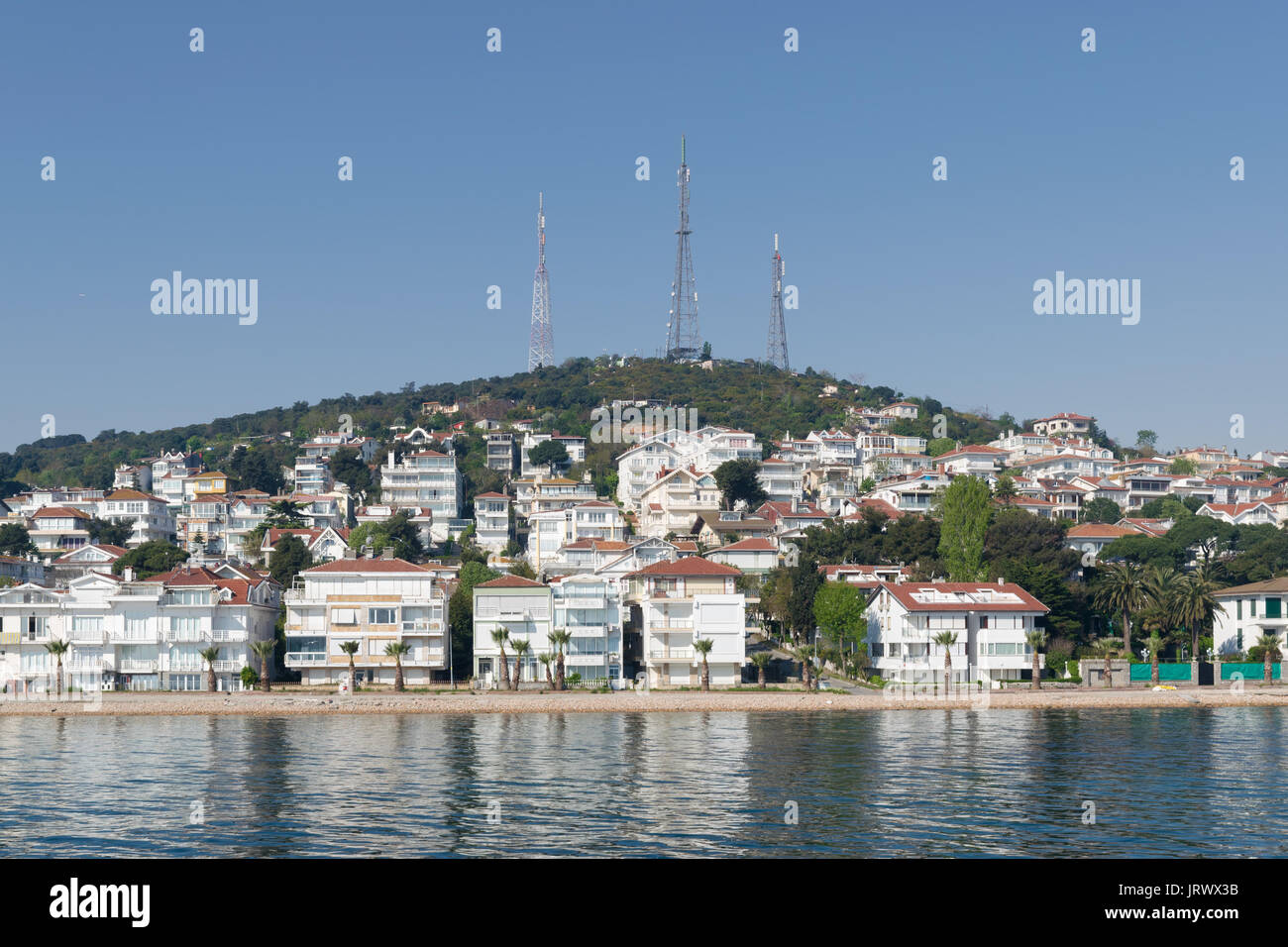 View of Kinaliada island from the sea with summer houses. One of four ...