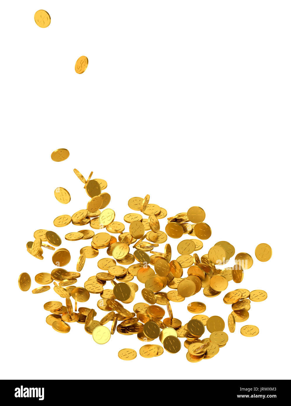 Falling gold coins on white background Stock Photo - Alamy