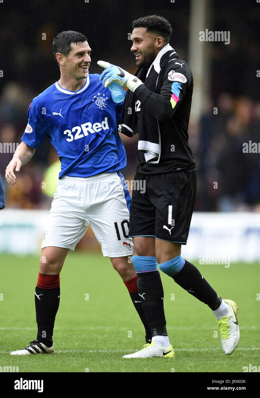 Rangers goalscorer Graham Dorrans with Rangers keeper Wes Foderingham ...