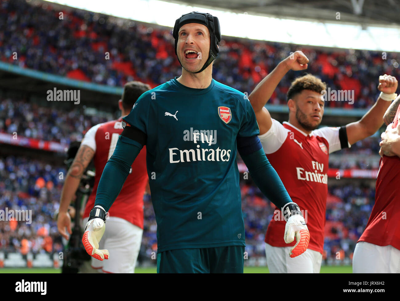 Arsenal's Petr Cech celebrates winning the Community Shield at Wembley ...