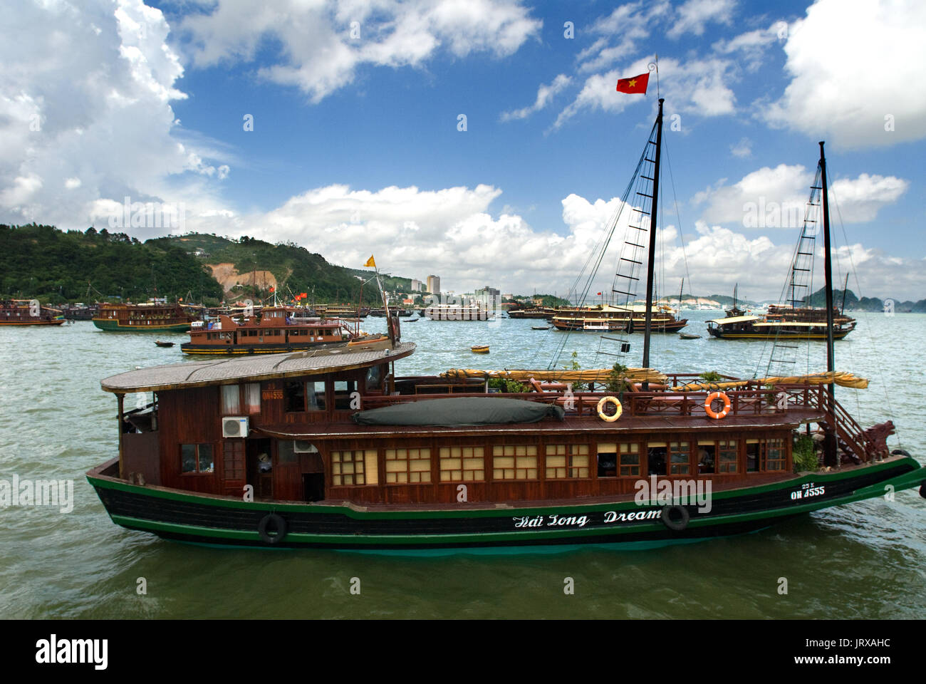Chinese Junk, Halong Bay Tourist Boat Tour, Vietnam. Junk, boat sailing ...