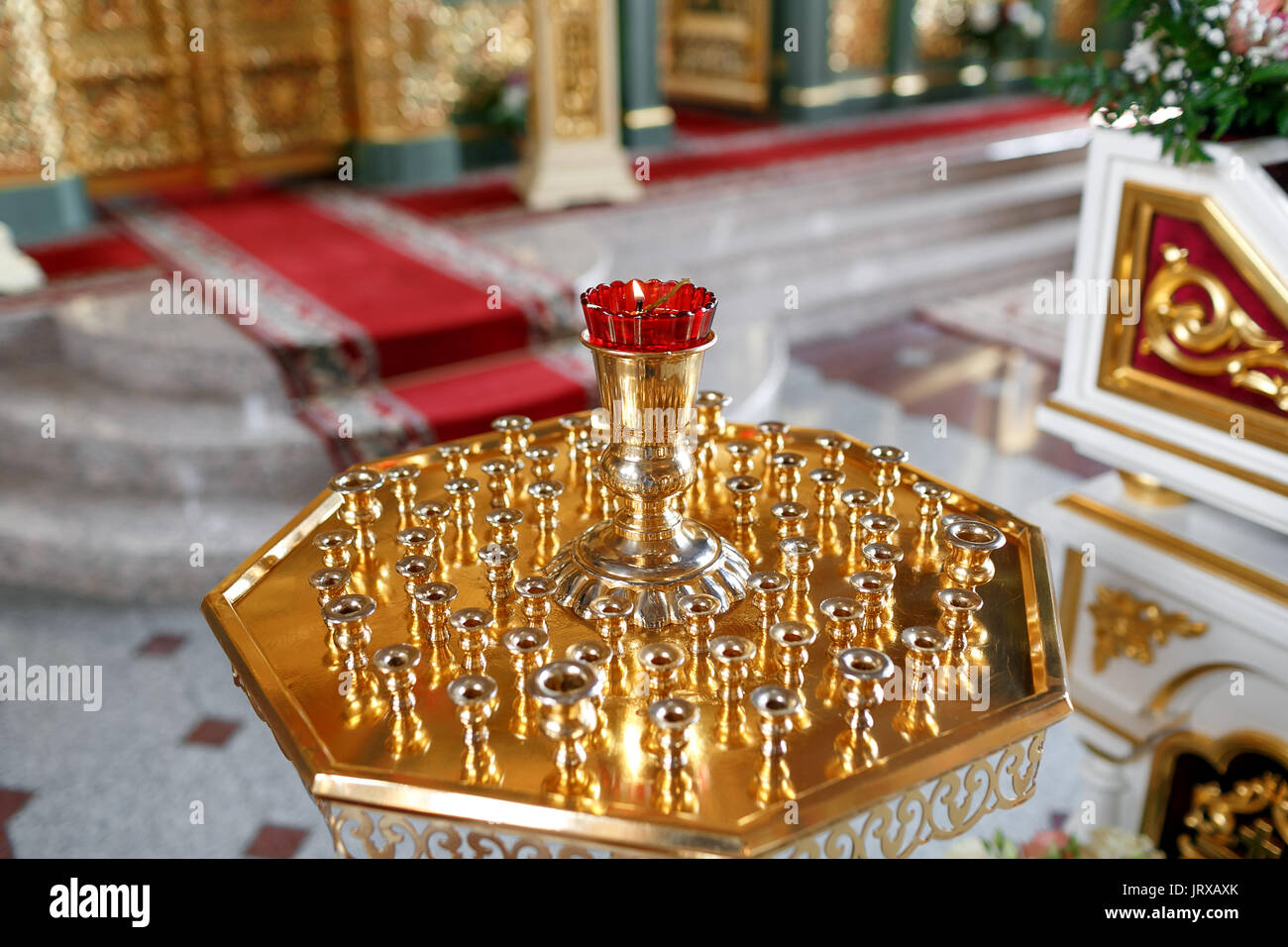Orthodox icon lamp. Church oil. Church attribute Stock Photo - Alamy