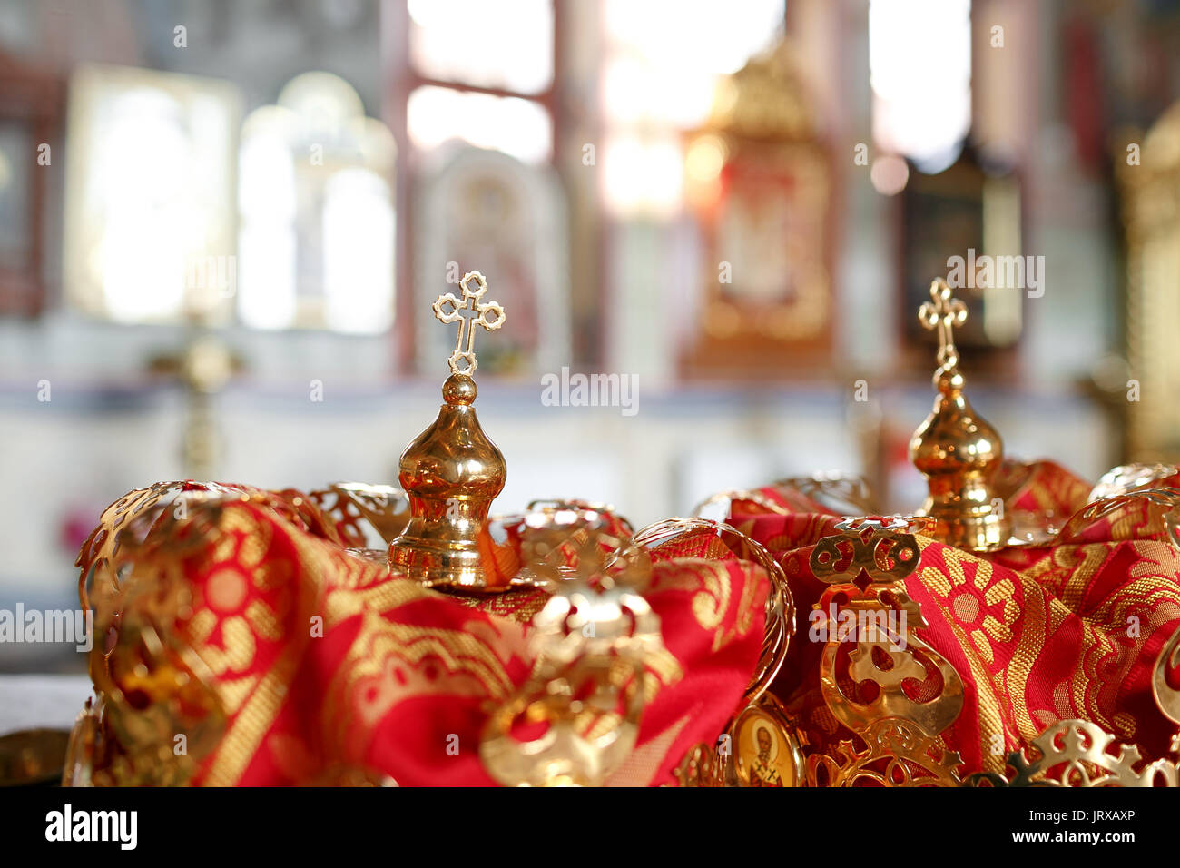 Crown for Wedding in Orthodox church gold Stock Photo - Alamy