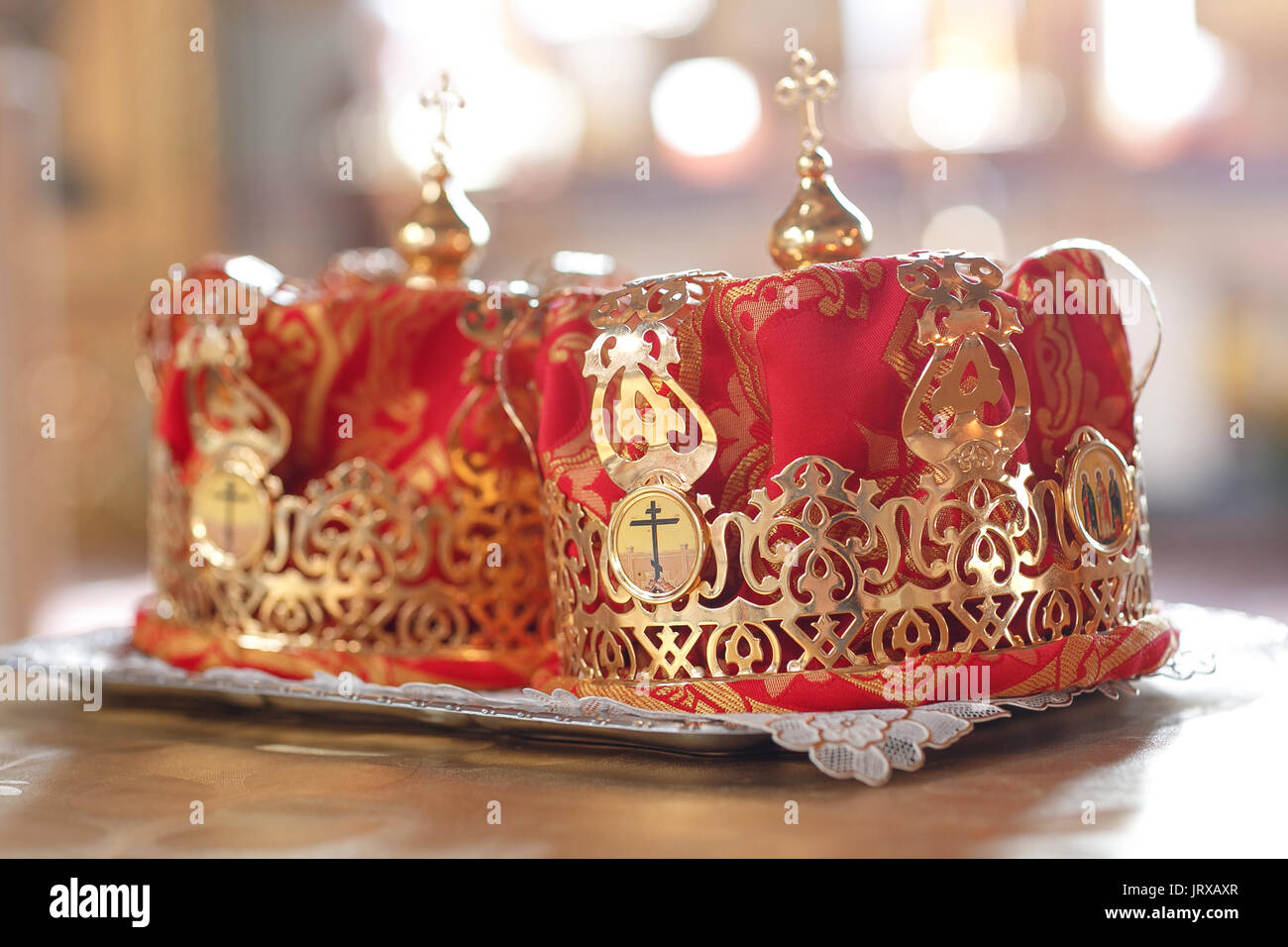 Crown for Wedding in Orthodox church gold Stock Photo - Alamy