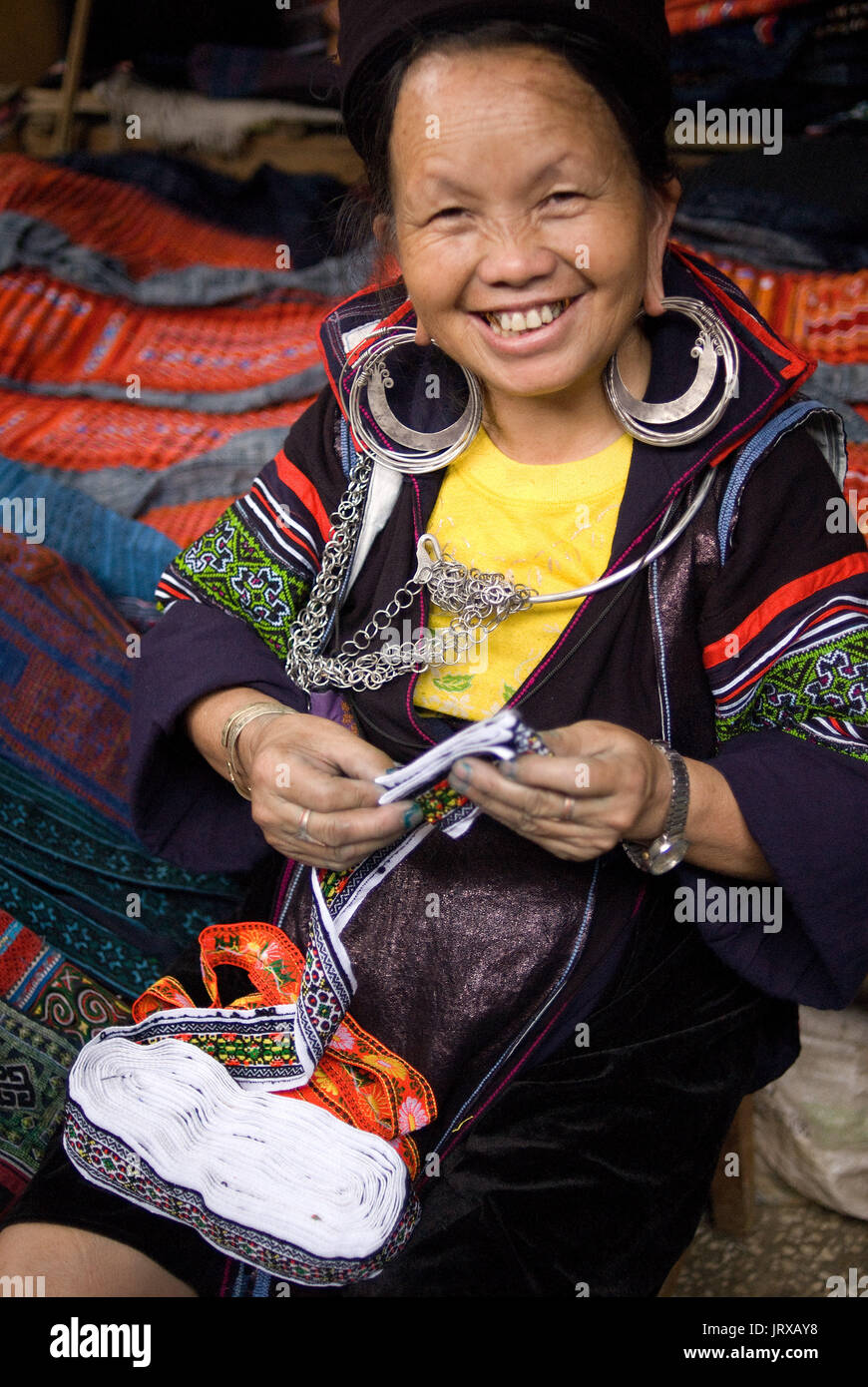 Portrait of a Black Hmong old woman in Sapa Vietnam. Lao Cai Province ...