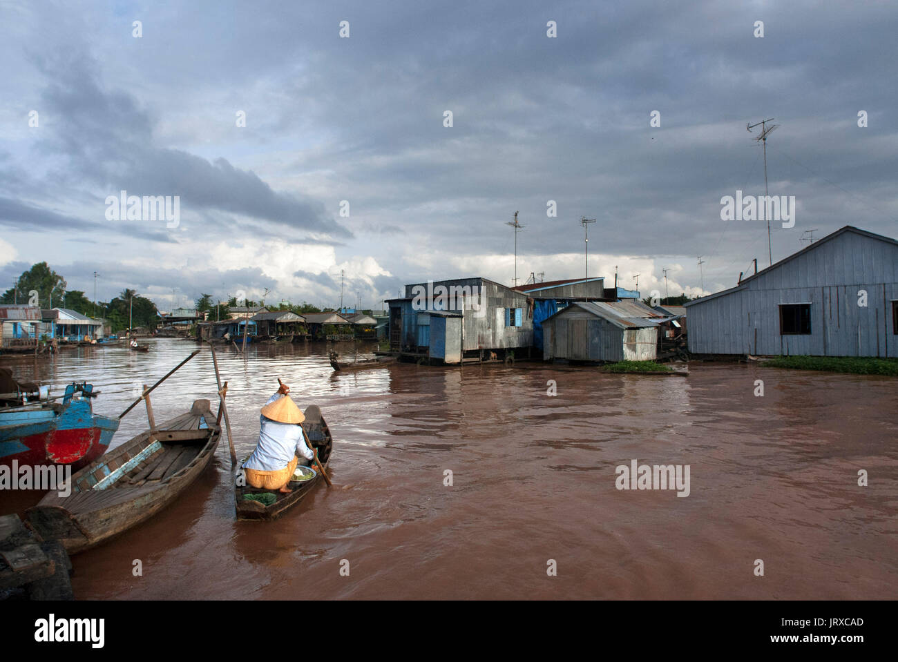 Houses of the fish farm. Phong Dien, Mekong Delta, Vietnam. Floating ...