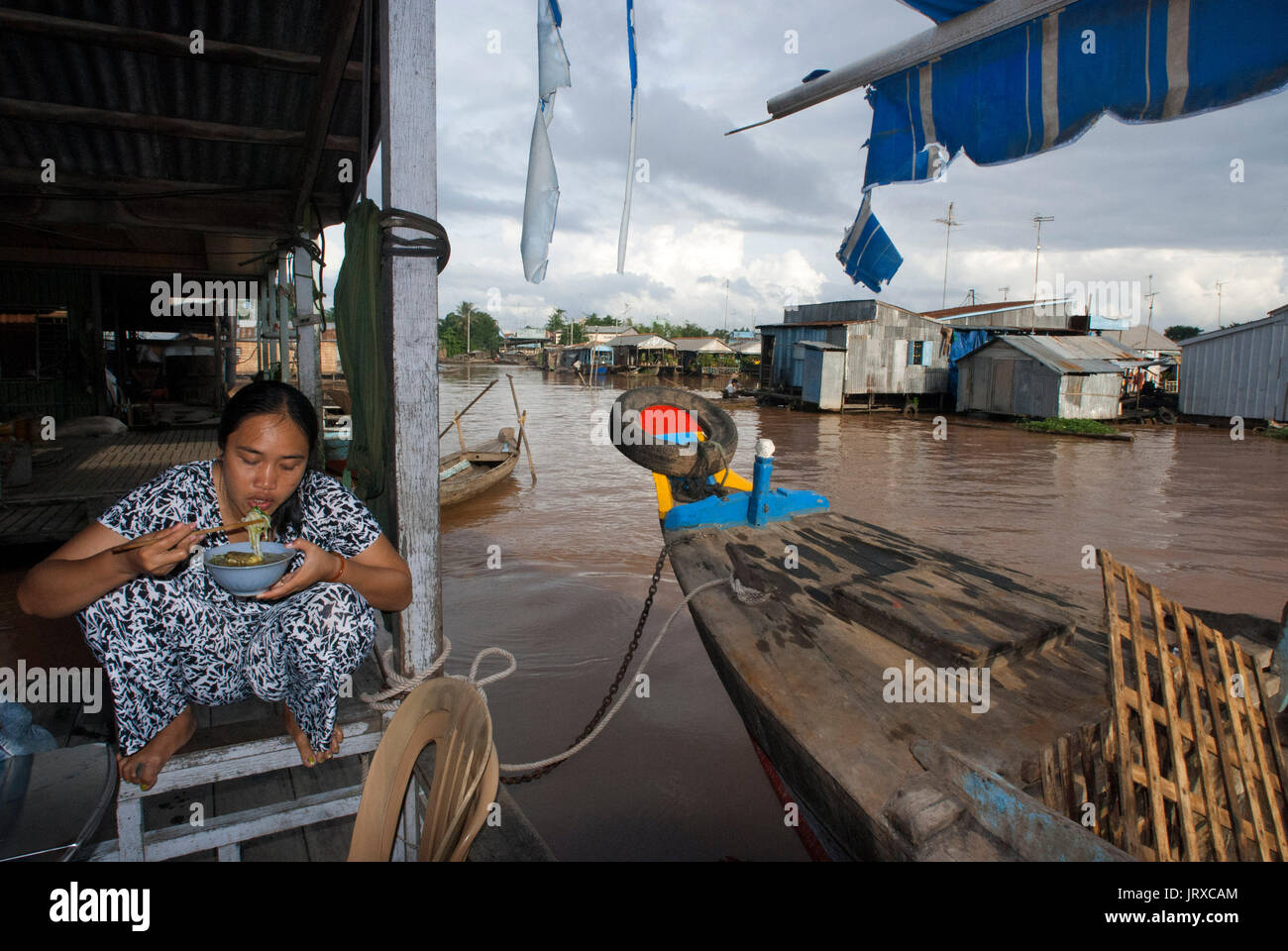 Houses of the fish farm. Phong Dien, Mekong Delta, Vietnam. Floating ...
