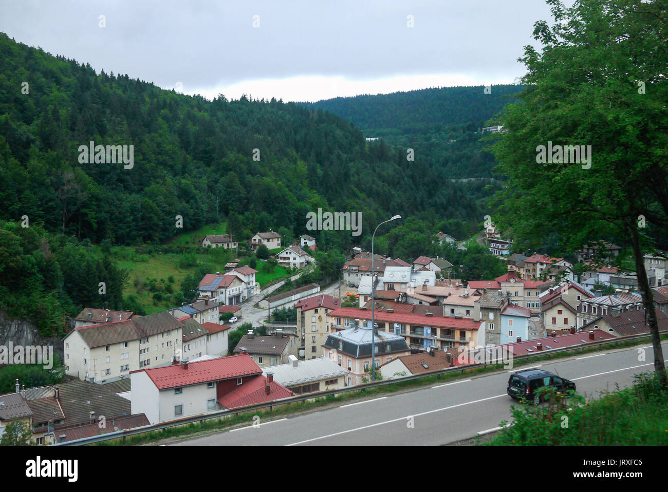 View of Morez, French capital of spectacles trade, Franche-Comté, Jura ...