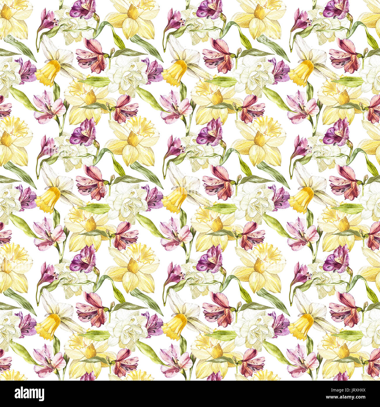 Watercolor illustrations of lily flowers. Seamless pattern Stock Photo ...