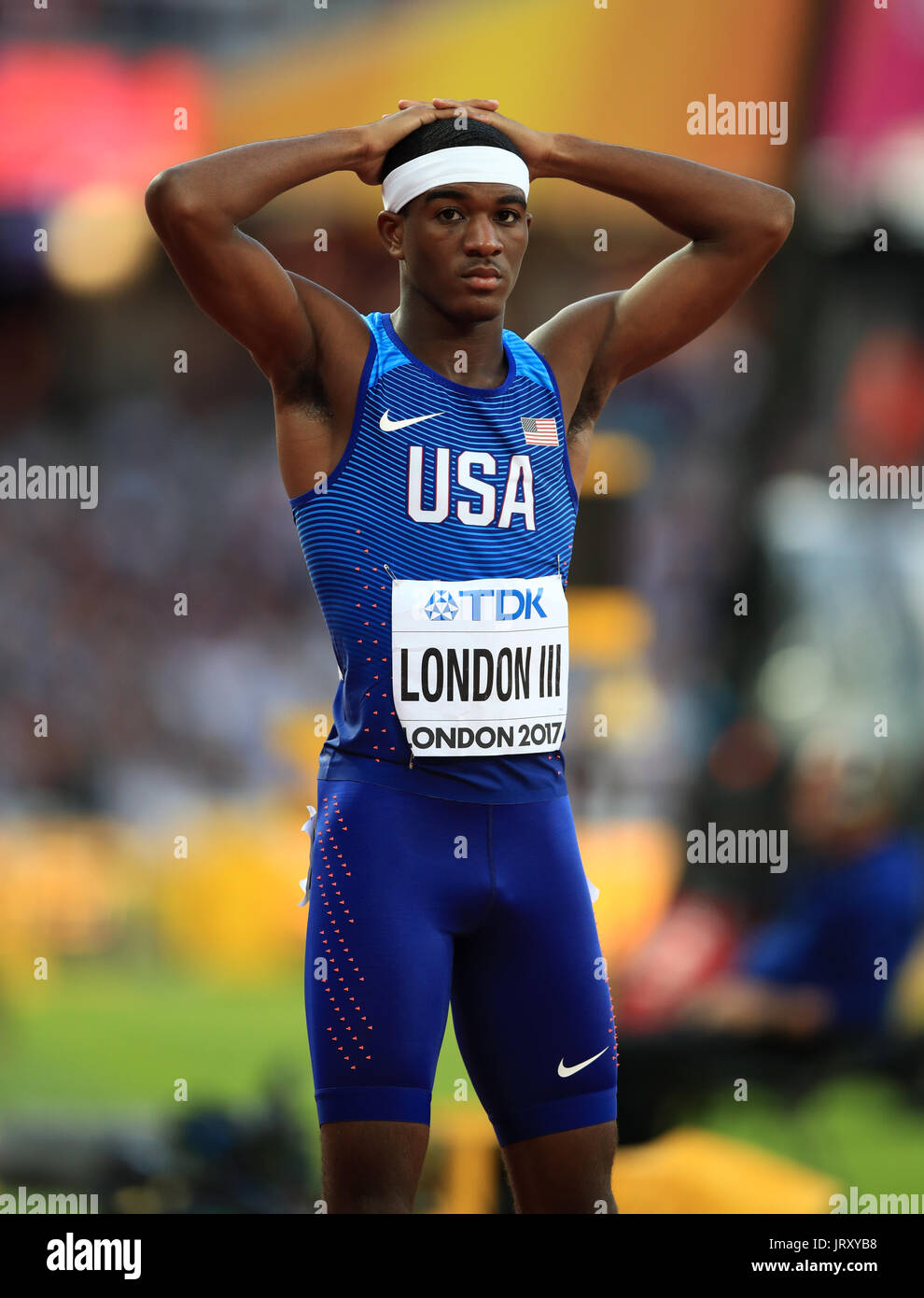 USA's Wilbert London III before the men's 400m semi-final heat one ...