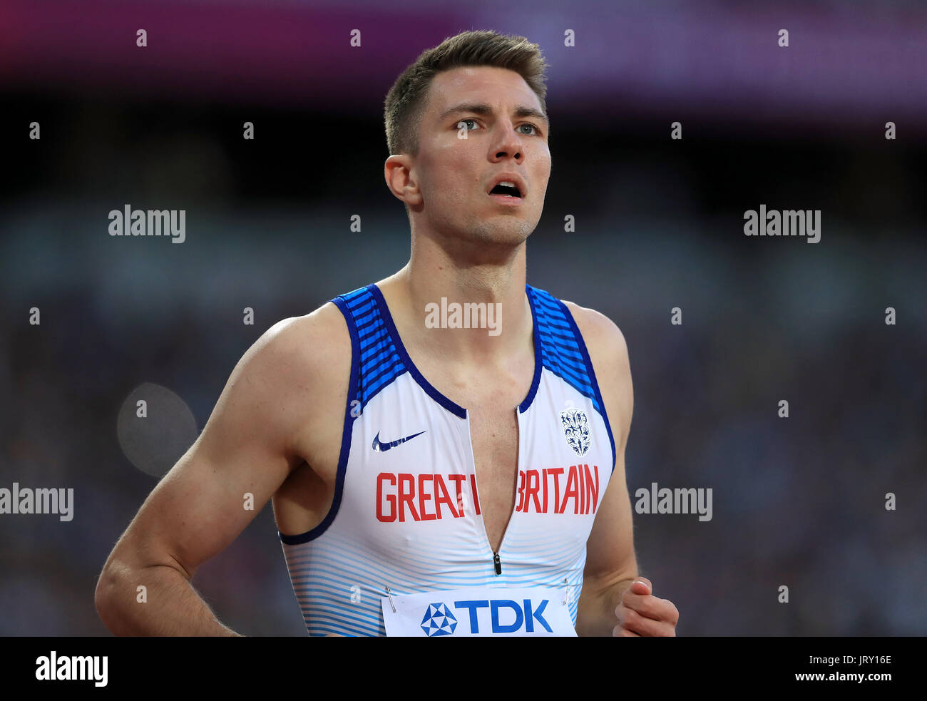 Great Britian's Andrew Pozzi after competing in heat 2 of the men's ...